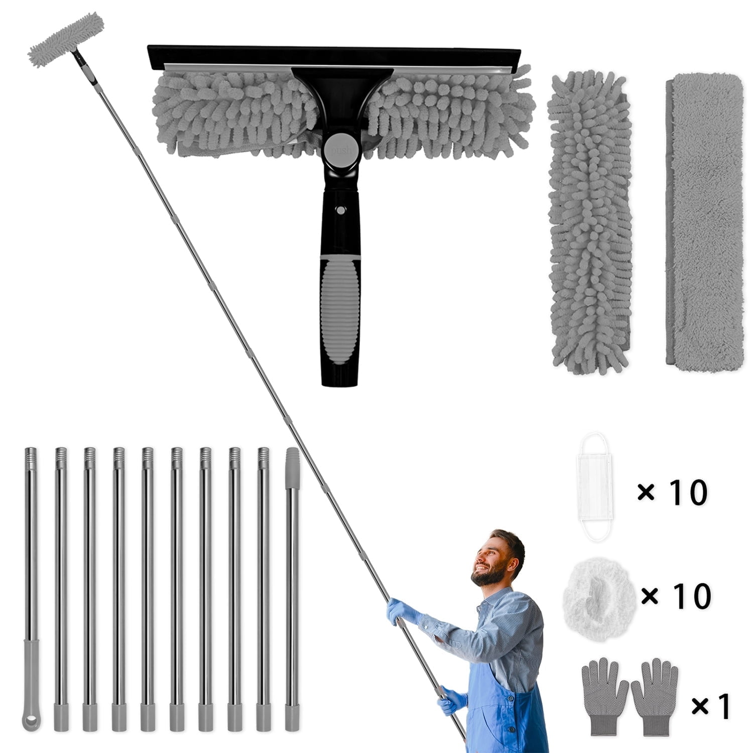 Natubeau 2-in-1 Window Squeegee Duster, 20ft Reach with Extension Pole ...