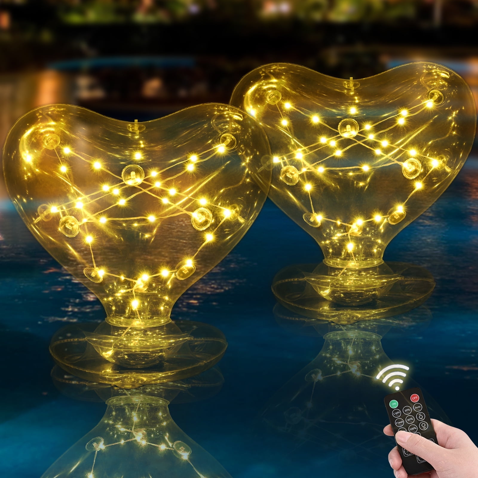 Wegitcs Solar Floating Pool Lights 2PCS, Inflatable Heart LED Pool ...