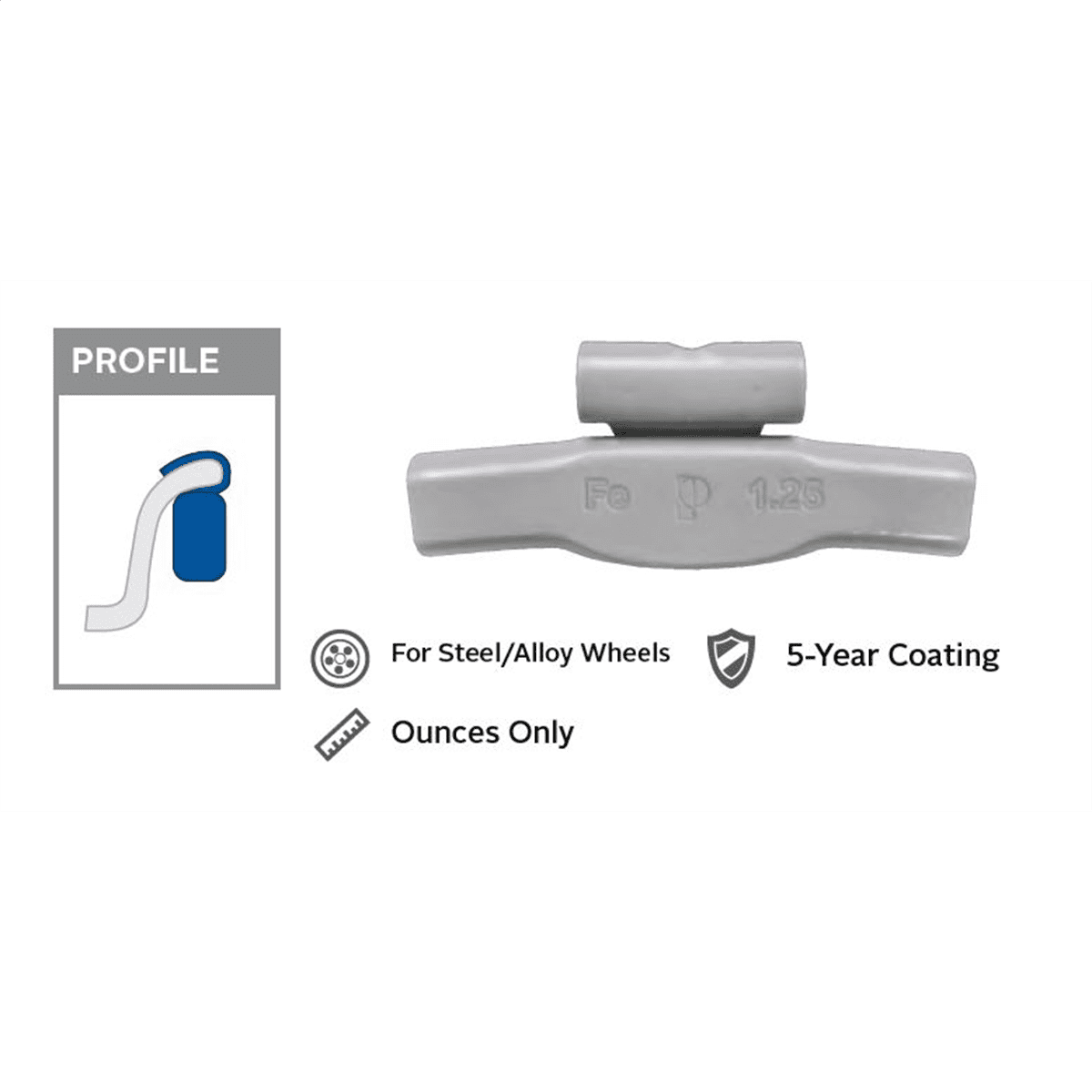 Wegmann 0.5 oz Steel Coated Clip-on TFE Gray Series Wheel Weight (Box ...