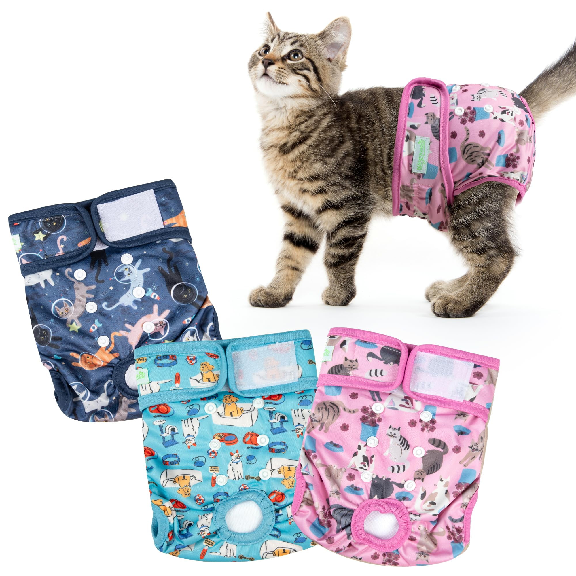 Wegreeco Cat Diapers, Cat TSF6 Diapers for Female Male Reusable Kitten ...