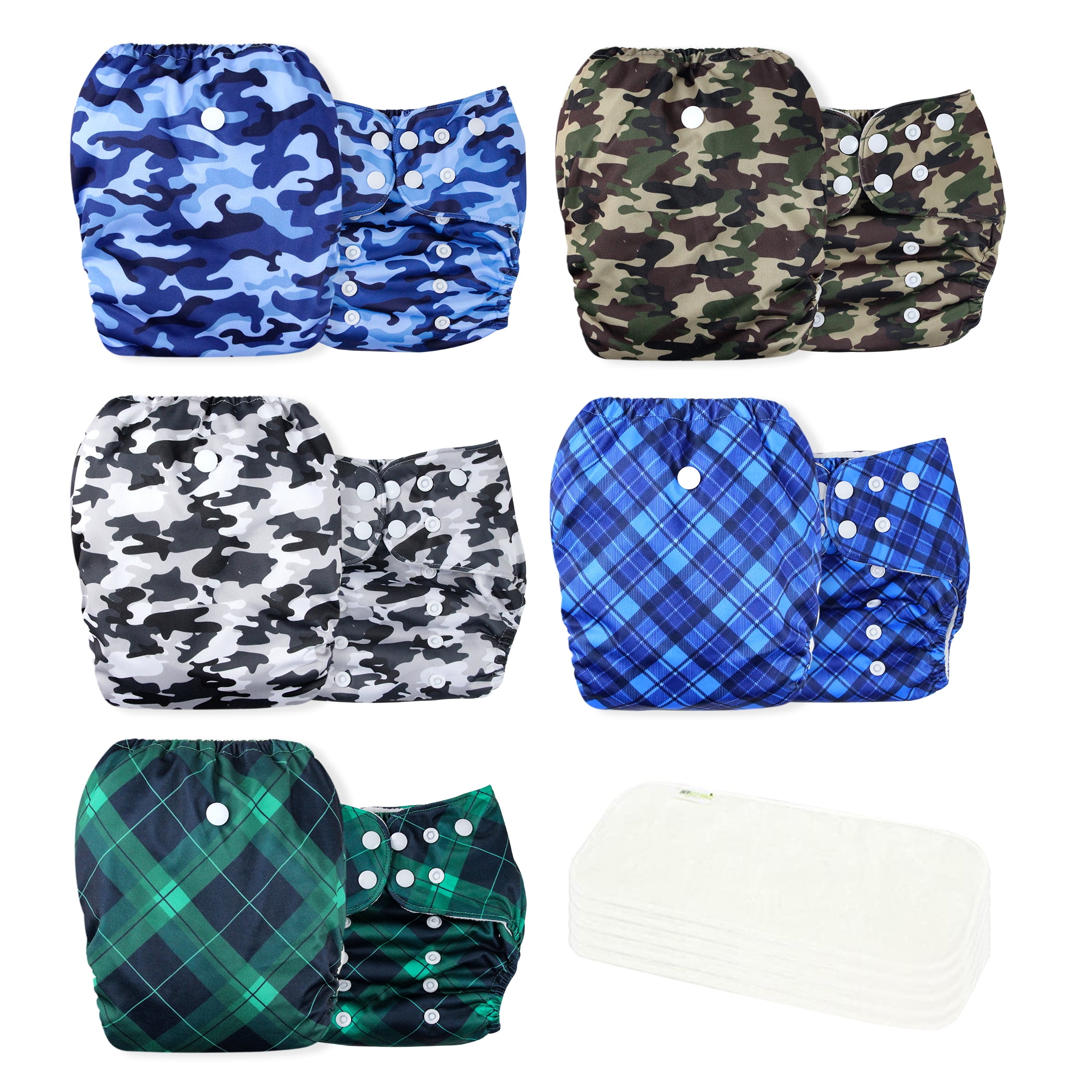 Wegreeco Washable Reusable Baby Cloth Pocket Diapers 5 Pack + 5 Rayon ...