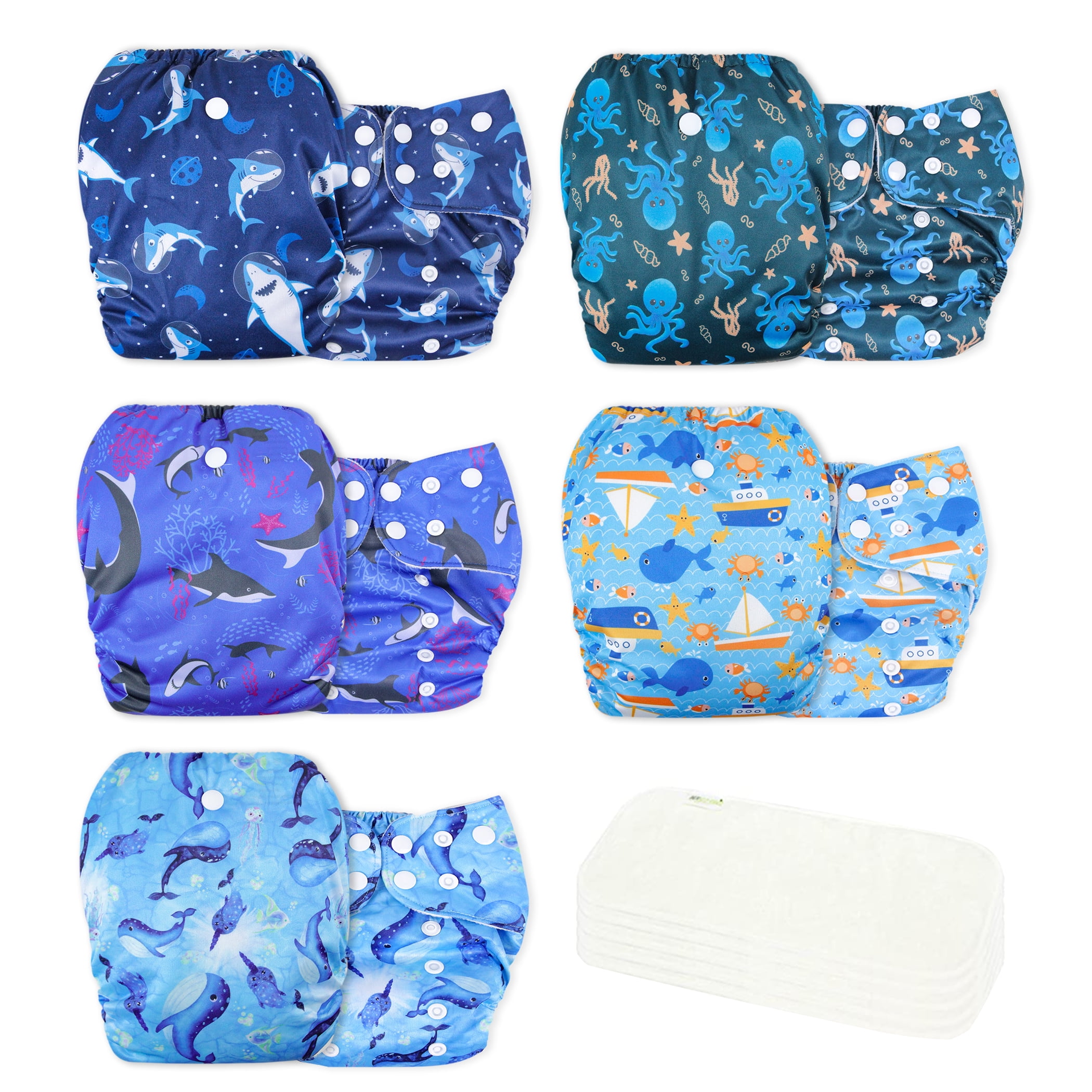 Wegreeco Washable Reusable Baby Cloth Pocket Diapers 5 Pack + 5 Rayon ...