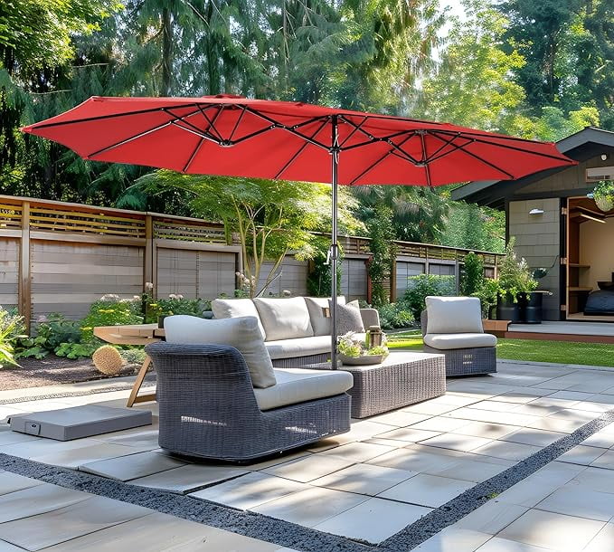Weguard 15ft Double-Sided Patio Umbrella Twin Extra Large with Crank ...