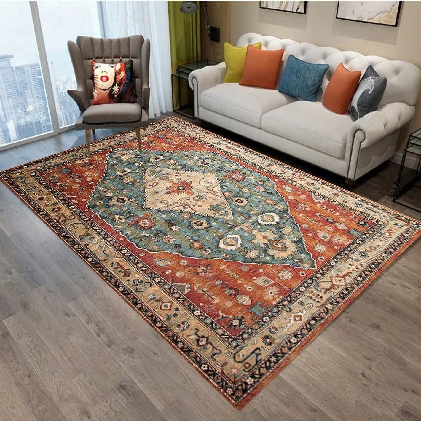Wehilion Boho Tribal Area Rug,4x6ft Washable Bedroom Rug, Soft Non Slip ...