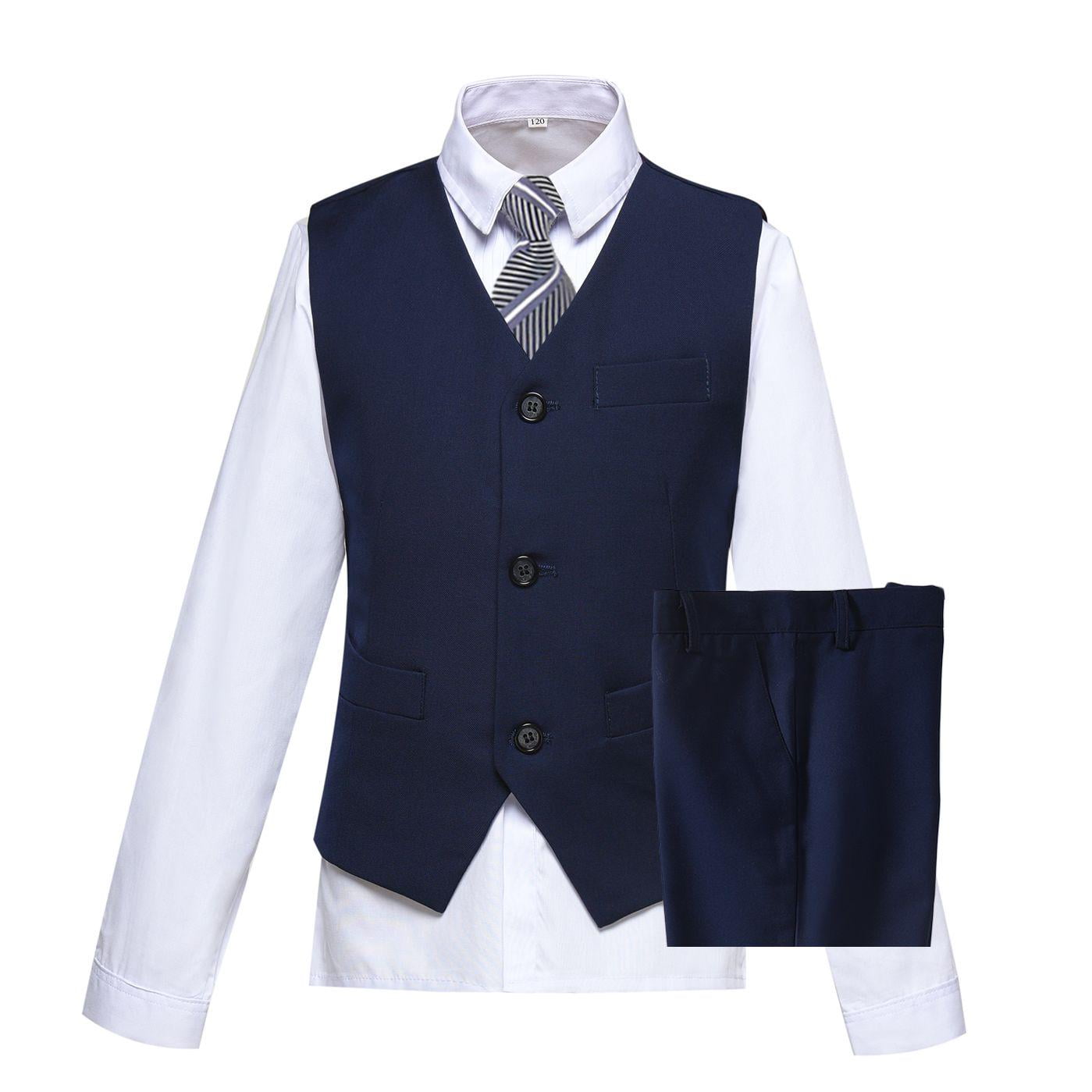 Wehilion Boys' 4-Piece Formal Suit Set, Vest, Pants, Collared Dress ...