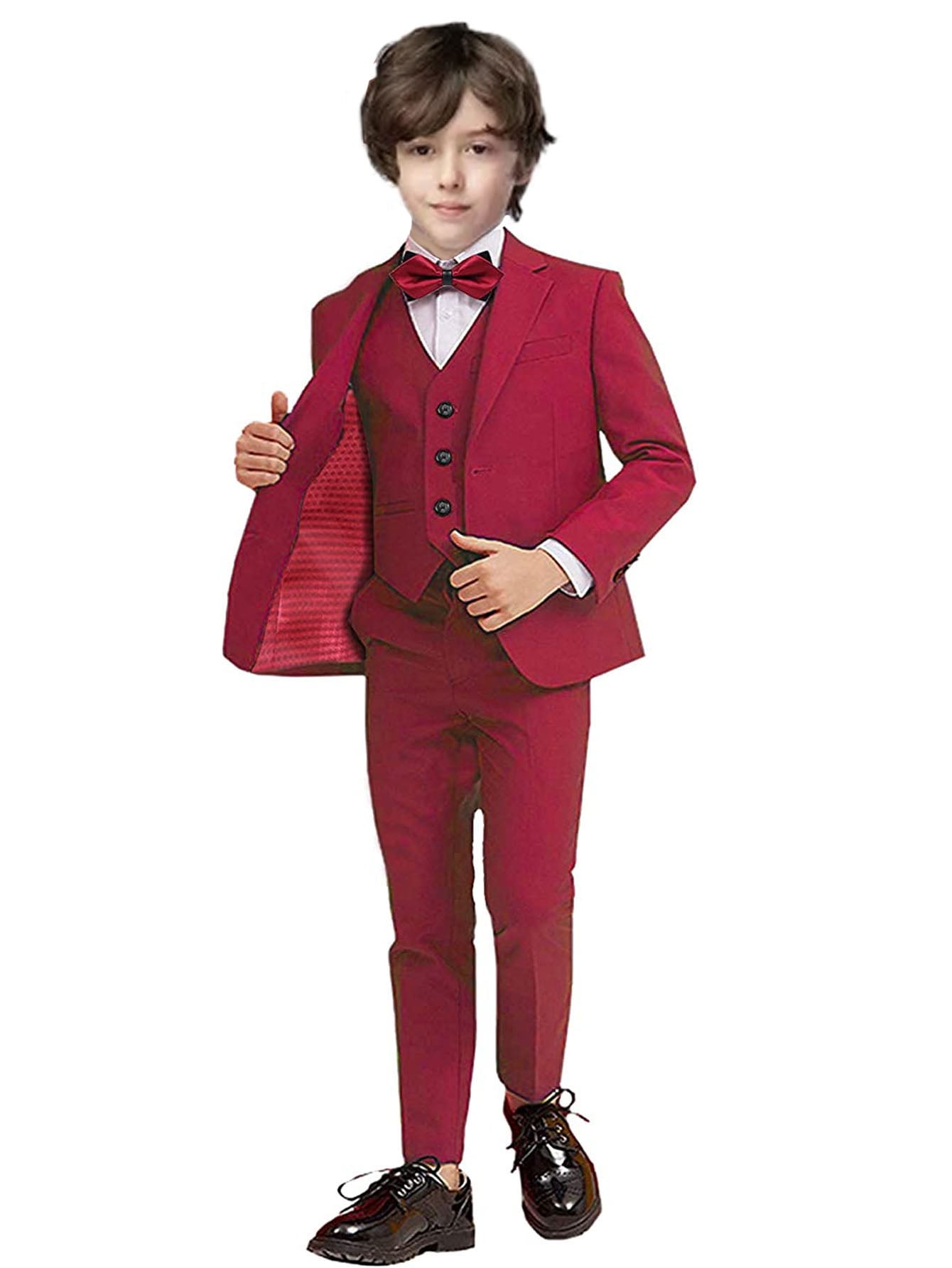 Wehilion Boys Suits 5 Piece Set Slim Colorful Formal Fit Wine red Kids ...