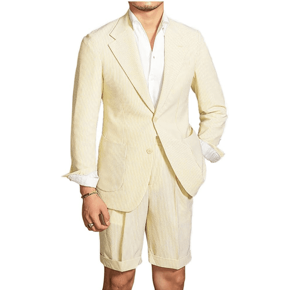 Wehilion Casual Summer Lightweight Seersucker Suit Shorts Mens Set ...