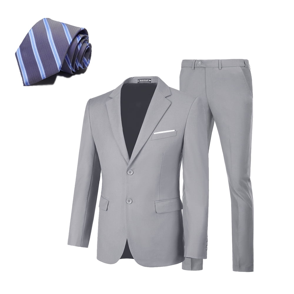 Wehilion Men's 4Pcs Big and Tall Solid Suit Set Jacket Wedding&business ...