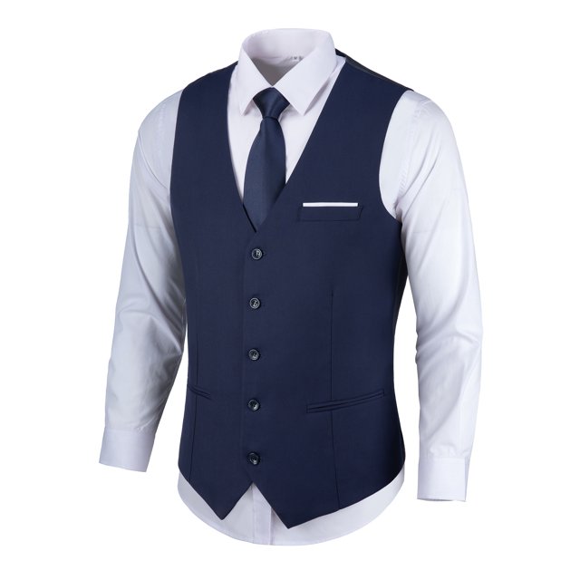 Wehilion Men's Suit Vest Navy Blue Business Formal Dress with 3 Pockets ...