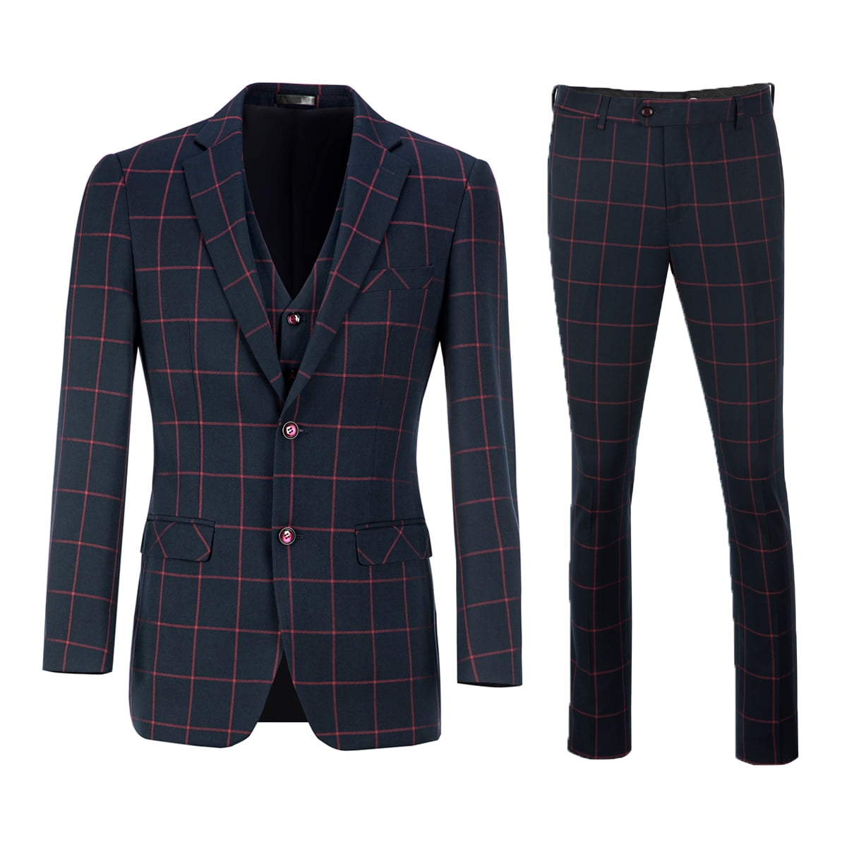 Wehilion Mens Plaid Suit Slim Fit 3 Piece Casual Suits for Men One ...