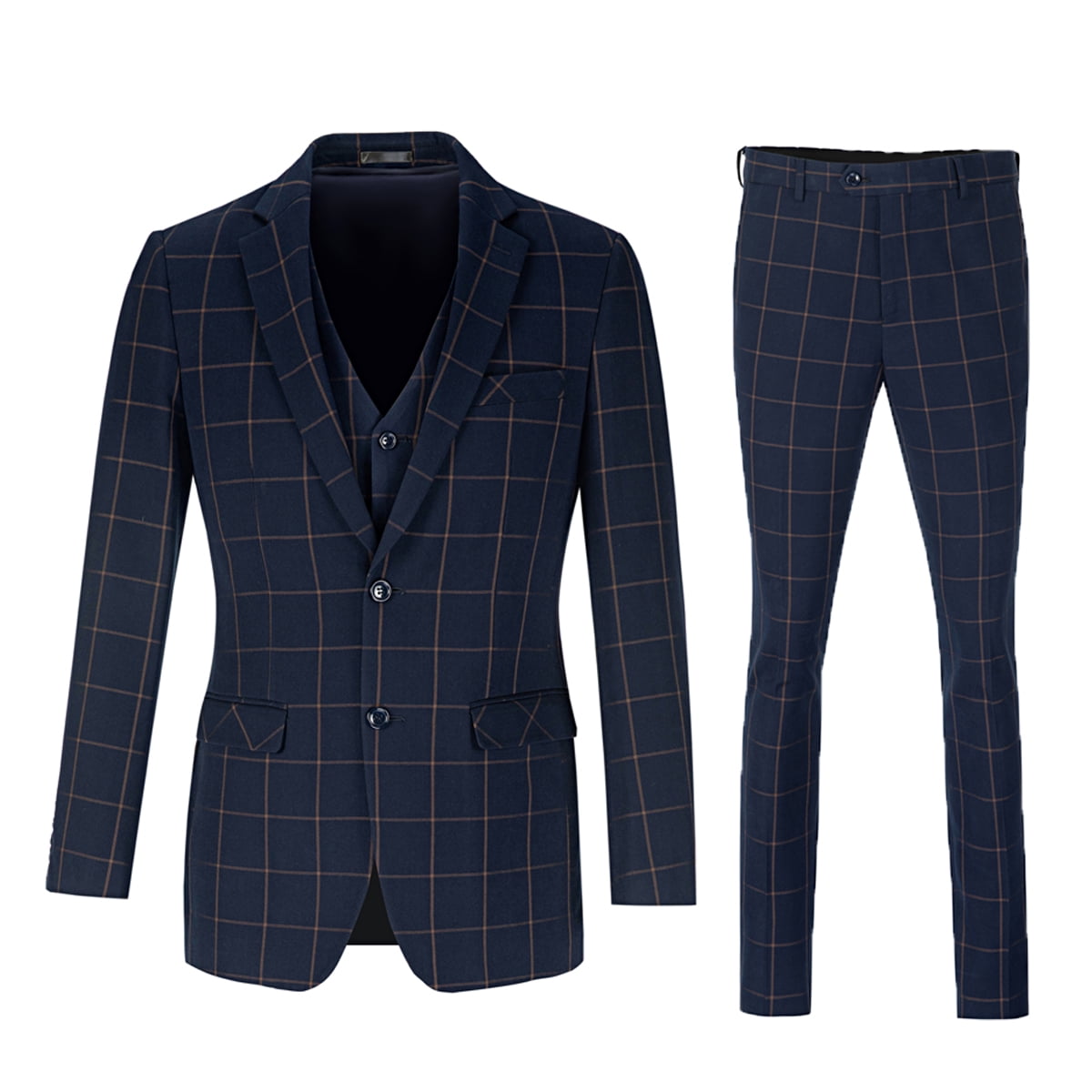 Wehilion Mens Plaid Suit Slim Fit 3 Piece Casual Suits for Men One ...