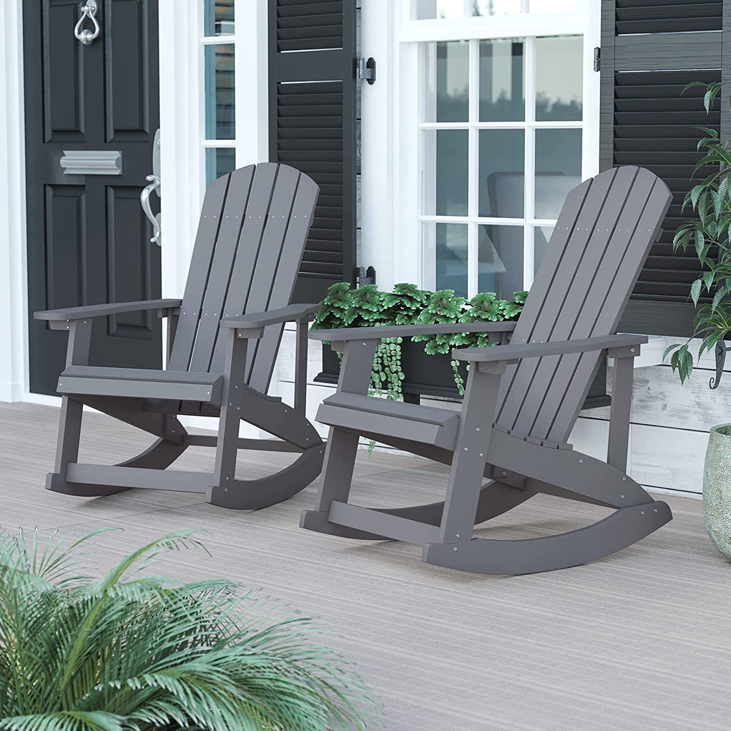 Wehilion Savannah Set of 2 All-Weather Gray Adirondack Rocking Chairs ...
