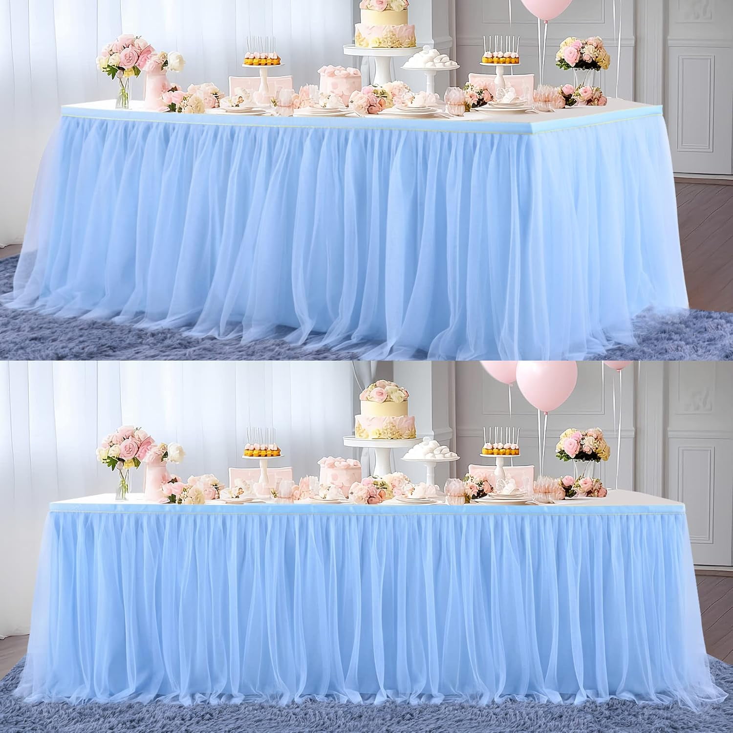 Wehilion Table Skirts for Rectangle Tables or Round Tables Blue Tutu ...
