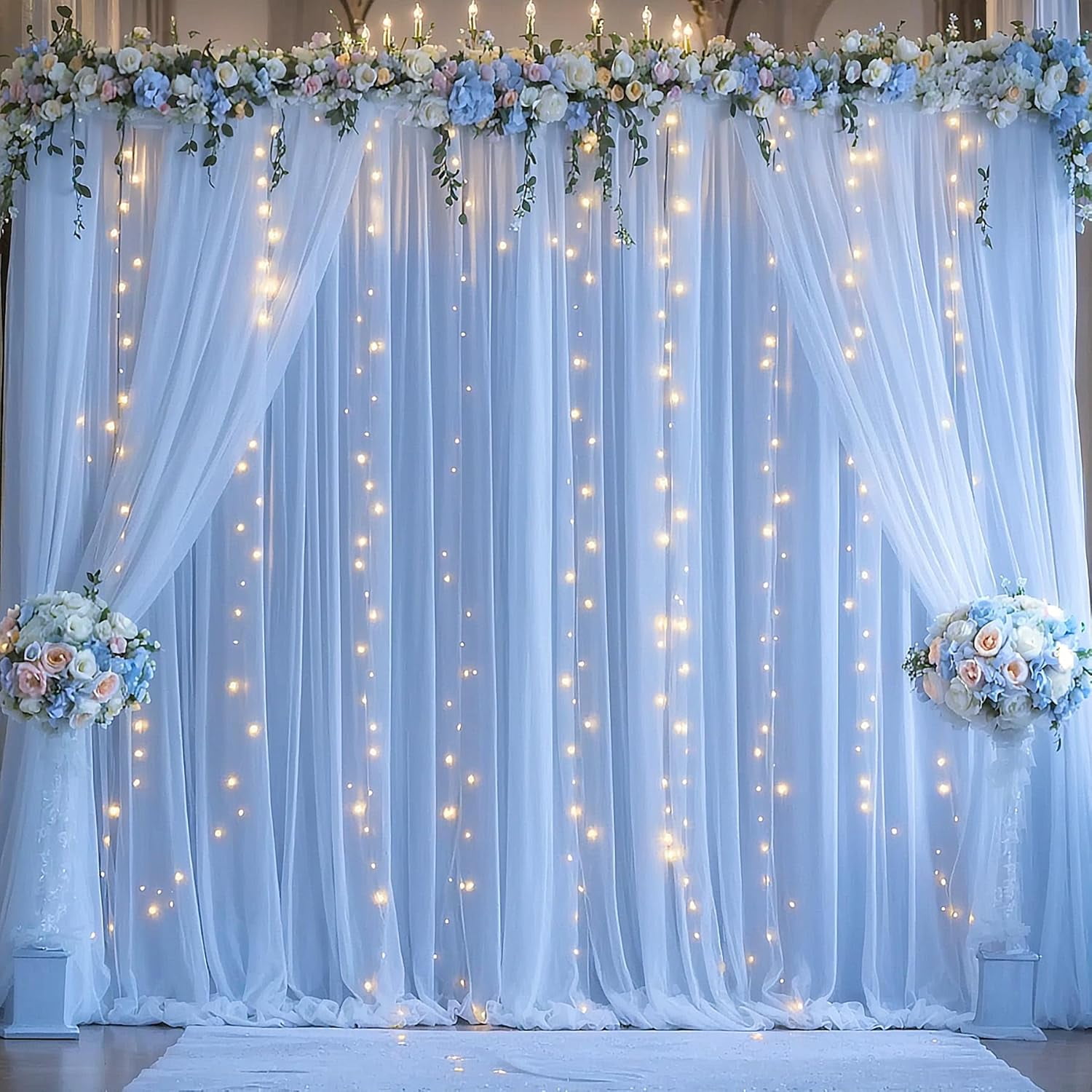 Wehilion Tulle Backdrop Curtains with Lights String for Parites Baby ...