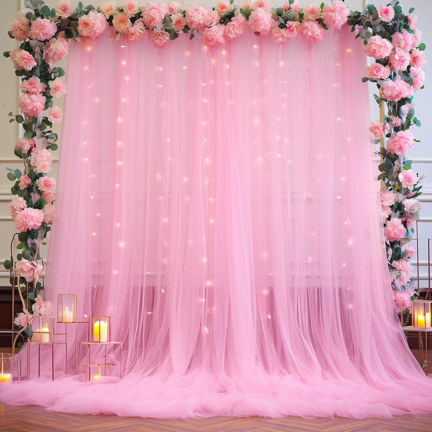 Wehilion Tulle Backdrop Curtains with Lights String for Parites Baby ...