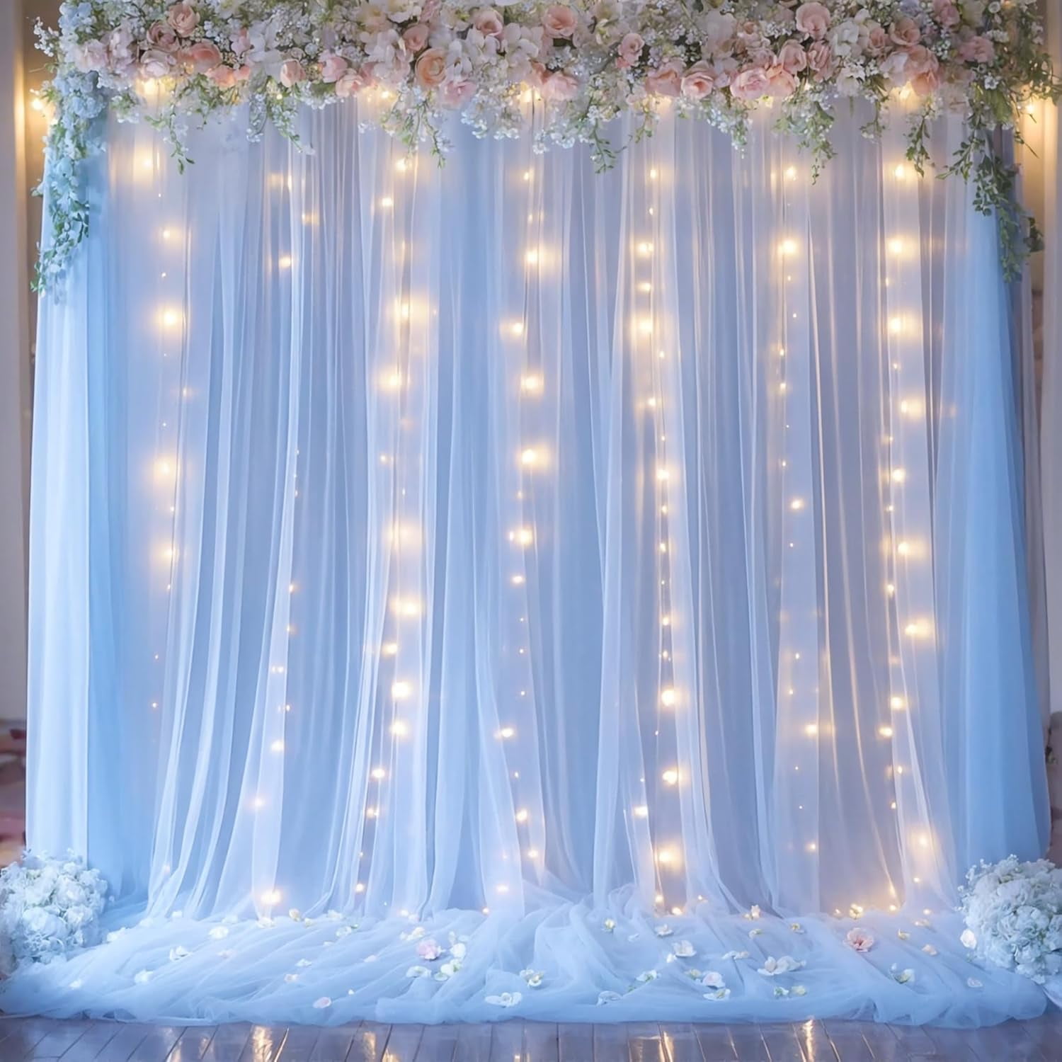 Wehilion Tulle Backdrop Curtains with Lights String for Parites Baby ...