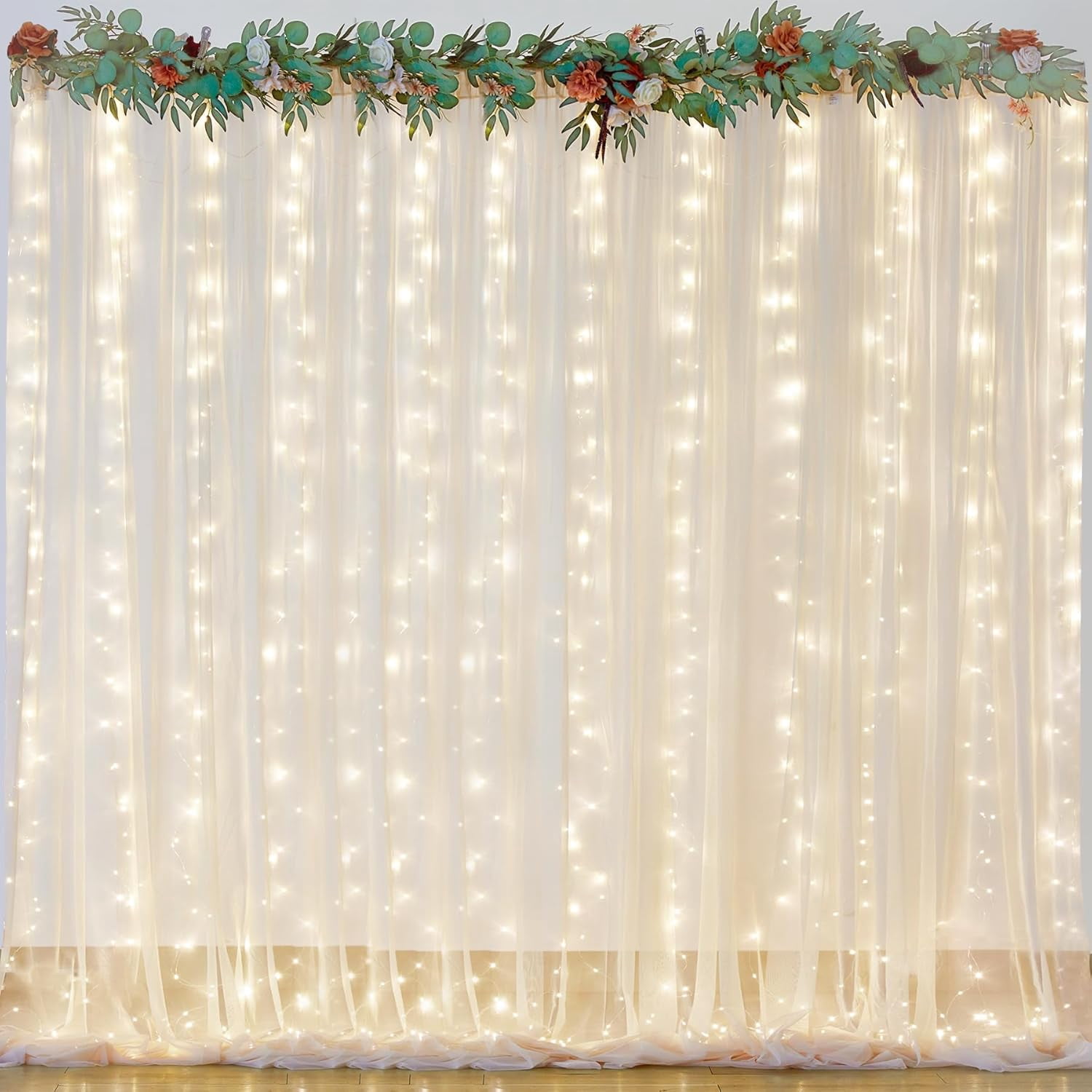Wehilion Tulle Backdrop Curtains with Lights String for Parites Baby ...