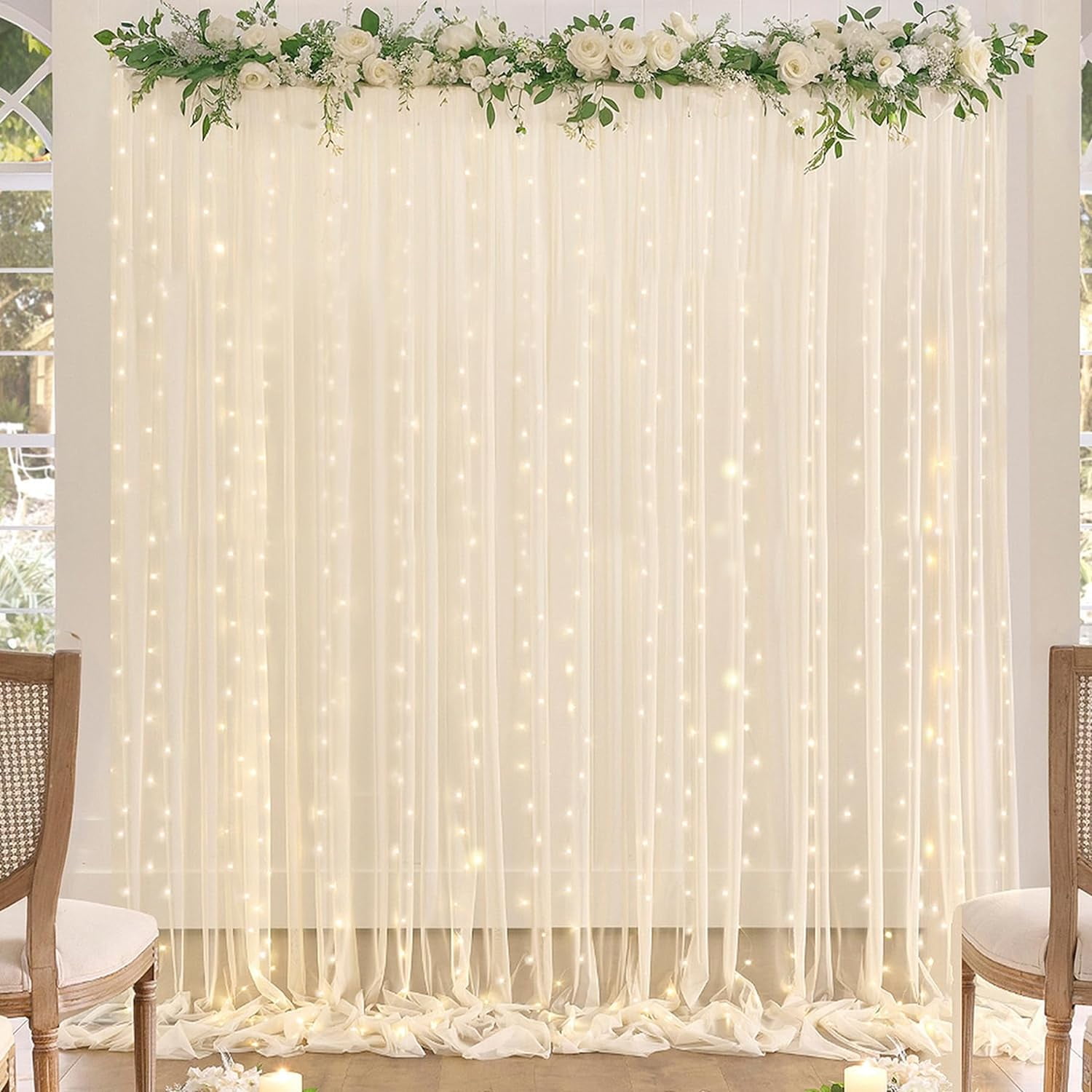 Wehilion Tulle Backdrop Curtains with Lights String for Parites Baby ...