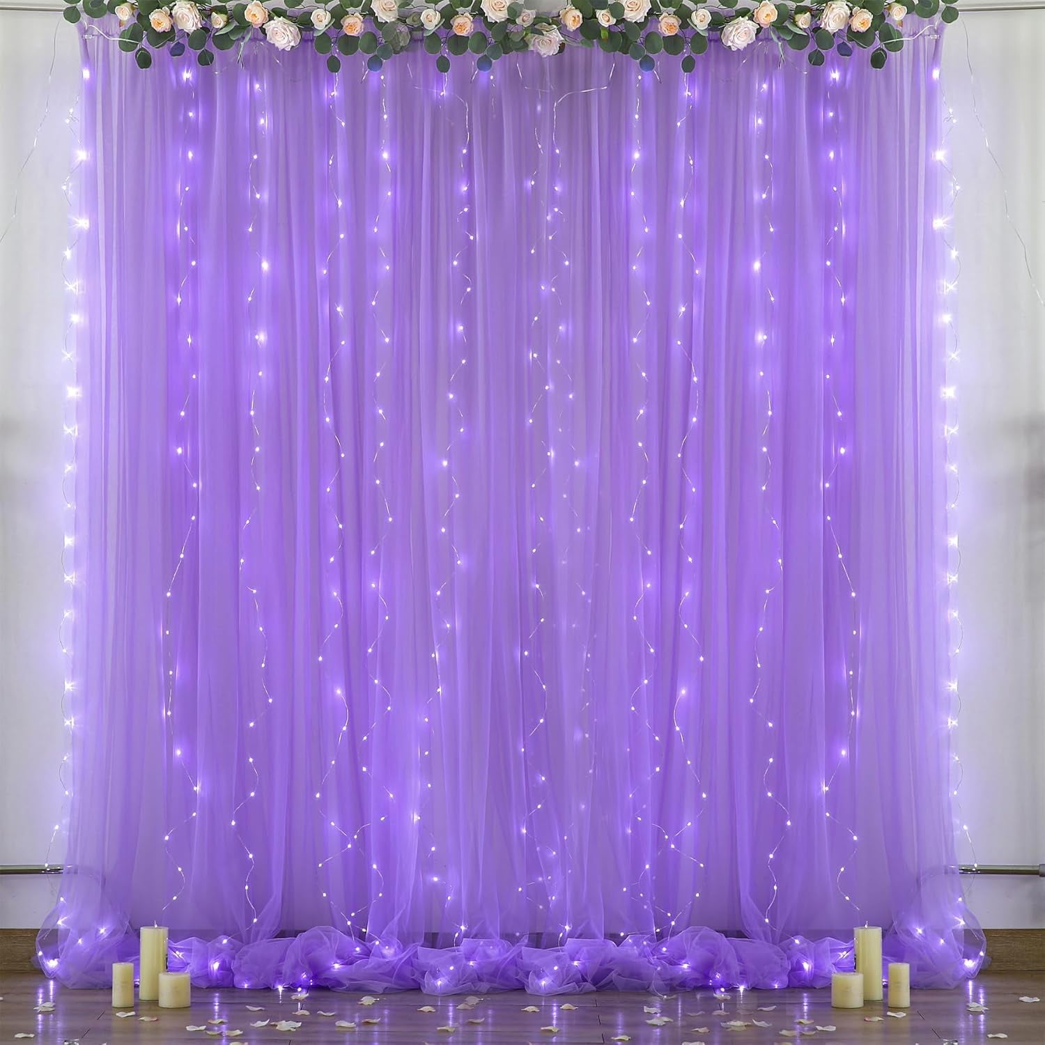 Wehilion Tulle Backdrop Curtains with Lights String for Parites Baby ...