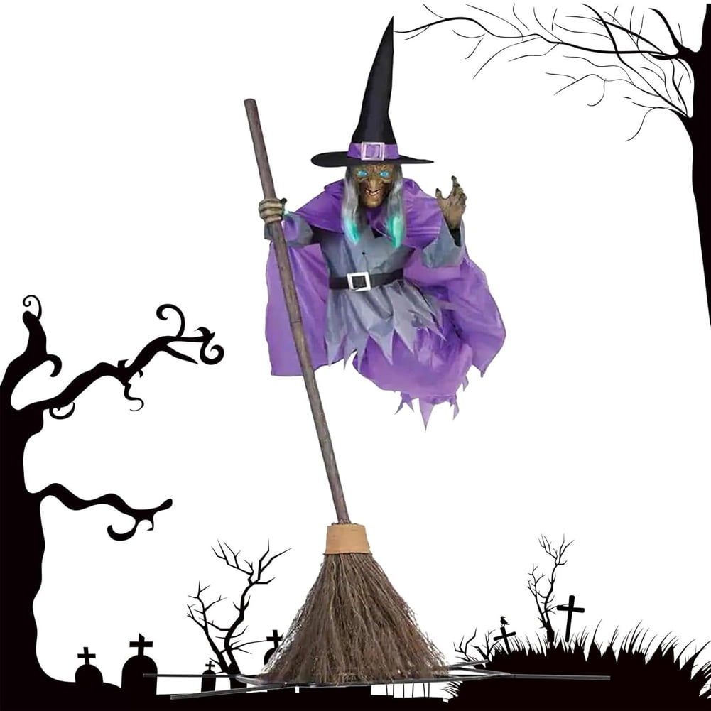 Weidkf Large Hovering Witch Prop With Glowing Eyes With Scary Sounds And Lights Halloween Flying