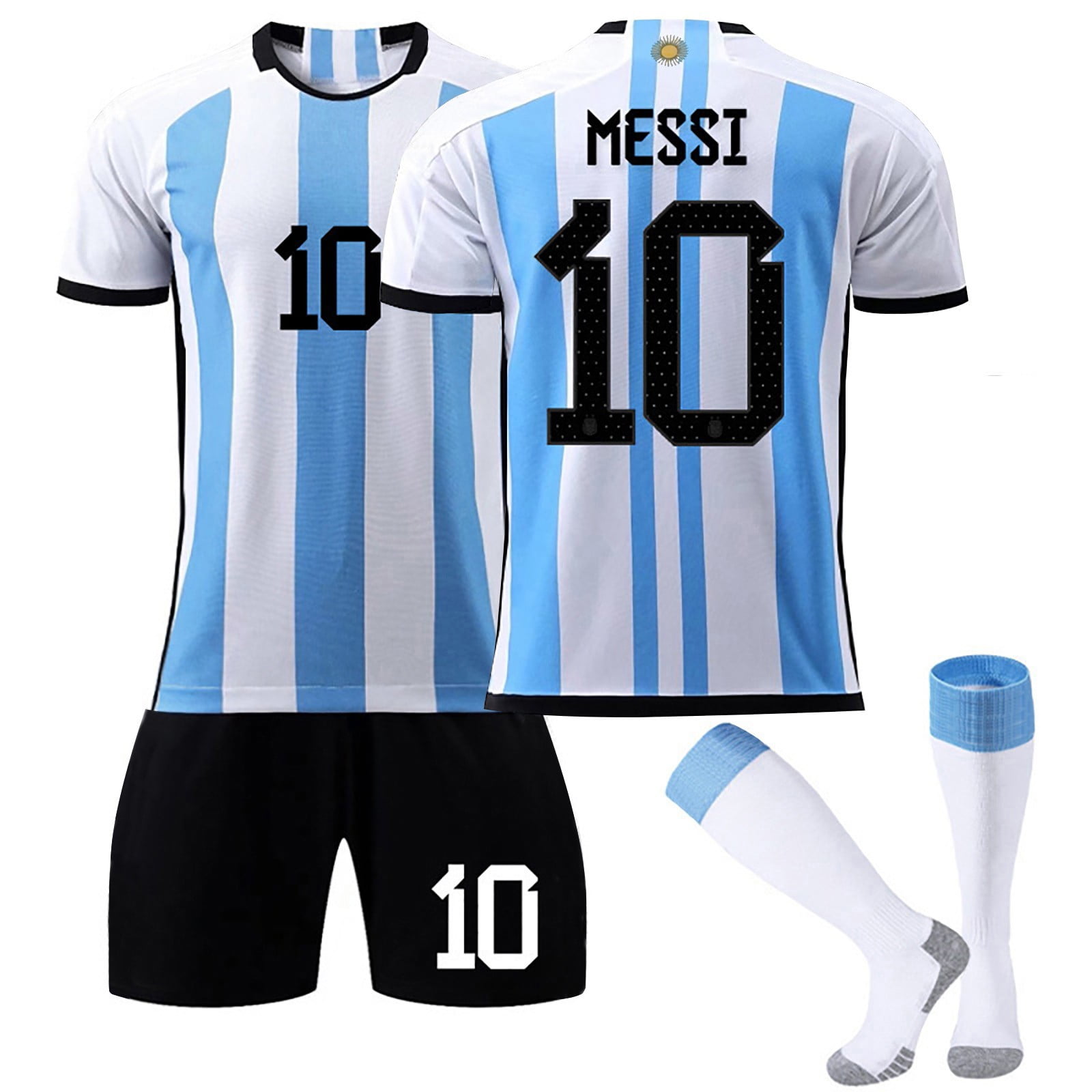 WeiXinGG 2223 Argentina Home Game Soccer Jerseys 3-Piece Set, Printed #10 Argentina Soccer ...