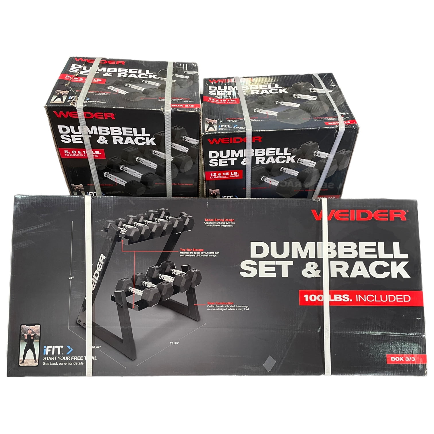 Weider Home Gym Dumbbell Set with Workout Weight Stand Holder & Storage ...