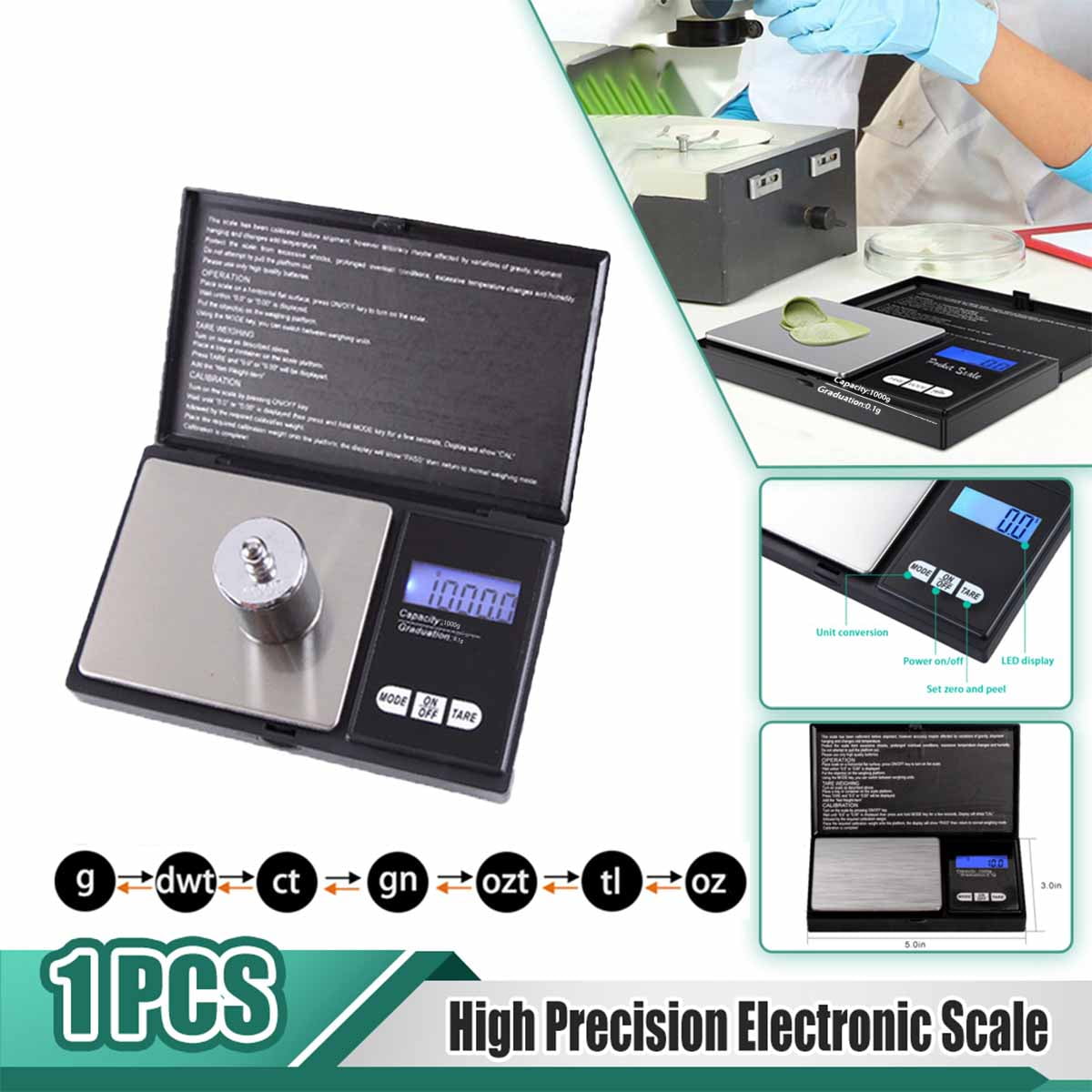 Digital Gram Scale with 1000g x 0.1g Capacity, Mini Pocket Scale for Food and Jewelry - Walmart.com