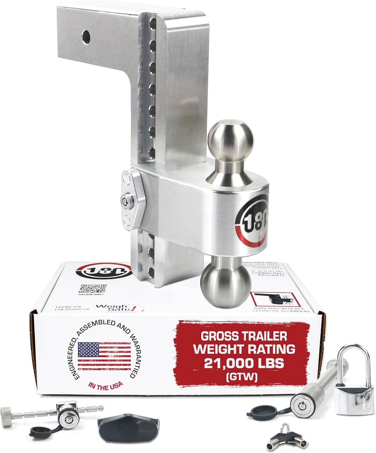Weigh Safe Adjustable Trailer Hitch Ball Mount, 10" Adjustable Drop ...