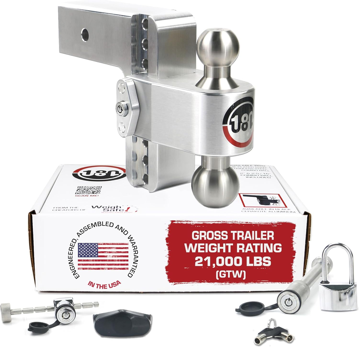 Weigh Safe Adjustable Trailer Hitch Ball Mount, 6" Adjustable Drop ...