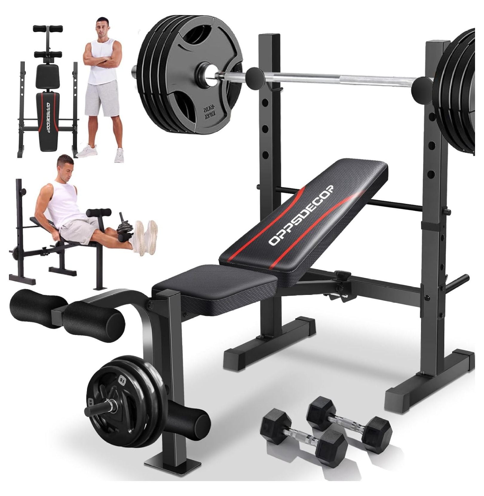 Weight , 600LBS Adjustable Press with Squat Rack & Leg Extension, 3 Sec ...