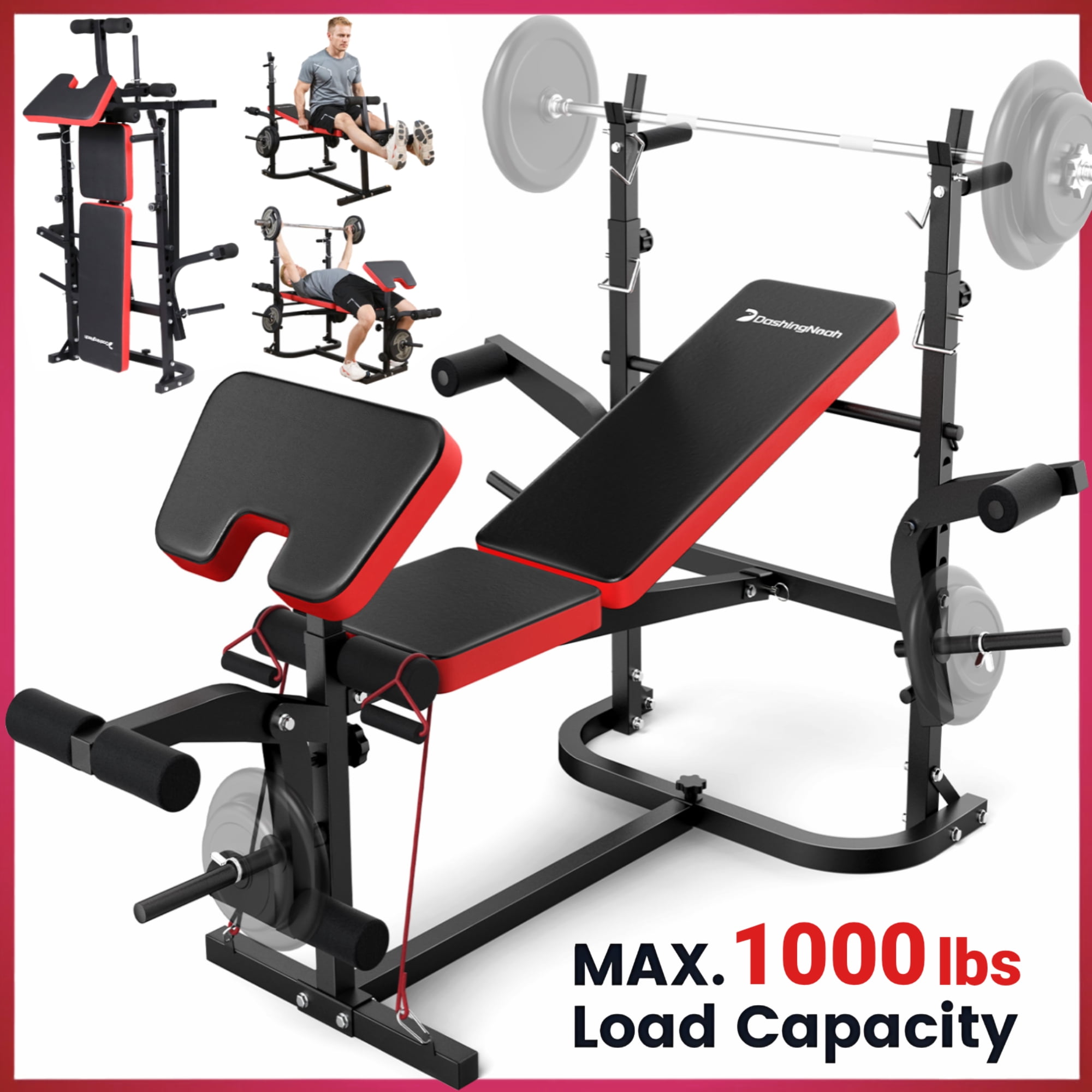 Barbell Rack Included 900LBS Weight Bench Set With Squat Rack Preacher ...