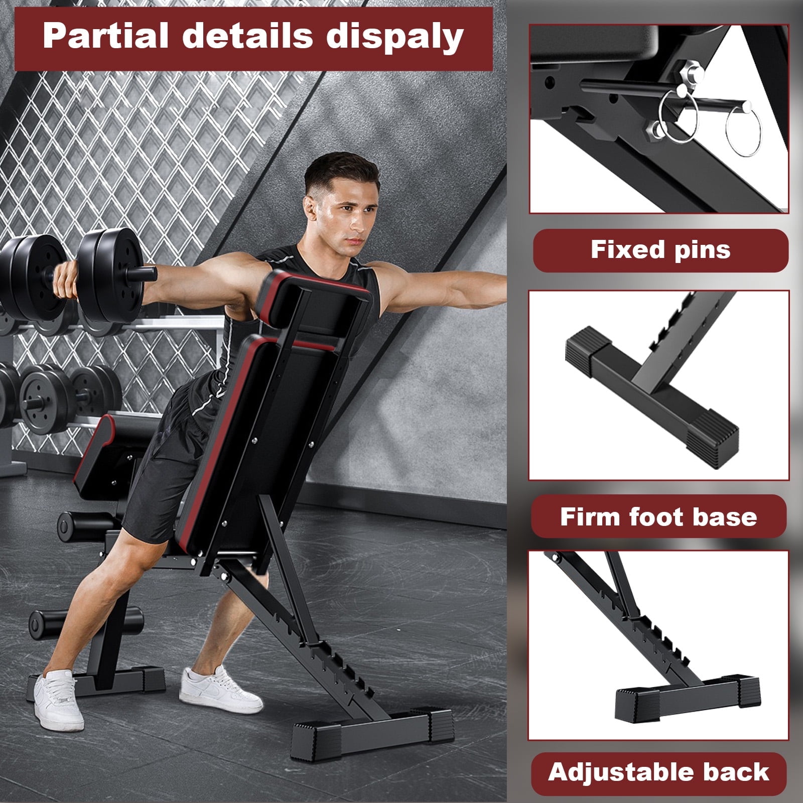 Weight Bench with Extended Headrest and Leg Extension, 7 Levels Adjustable and Foldable Workout ...