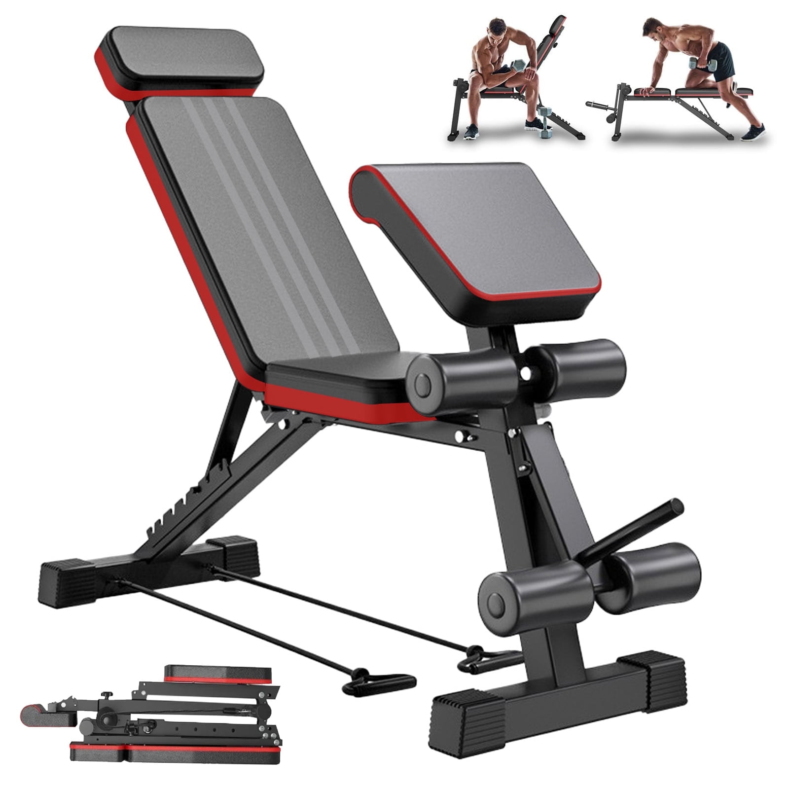 Weight Bench with Extended Headrest and Leg Extension, 7 Levels Adjustable and Foldable Workout ...