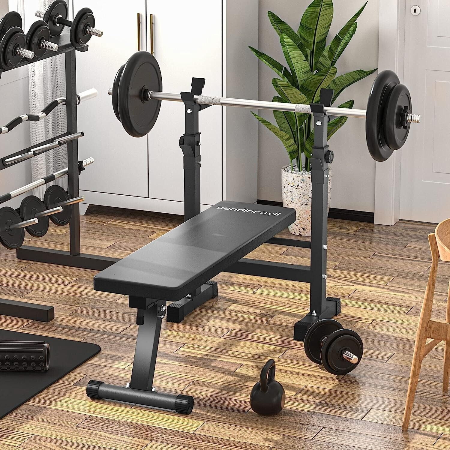 Weight Bench Folding Bench Press Adjustable w/Rack Lifting Strength ...