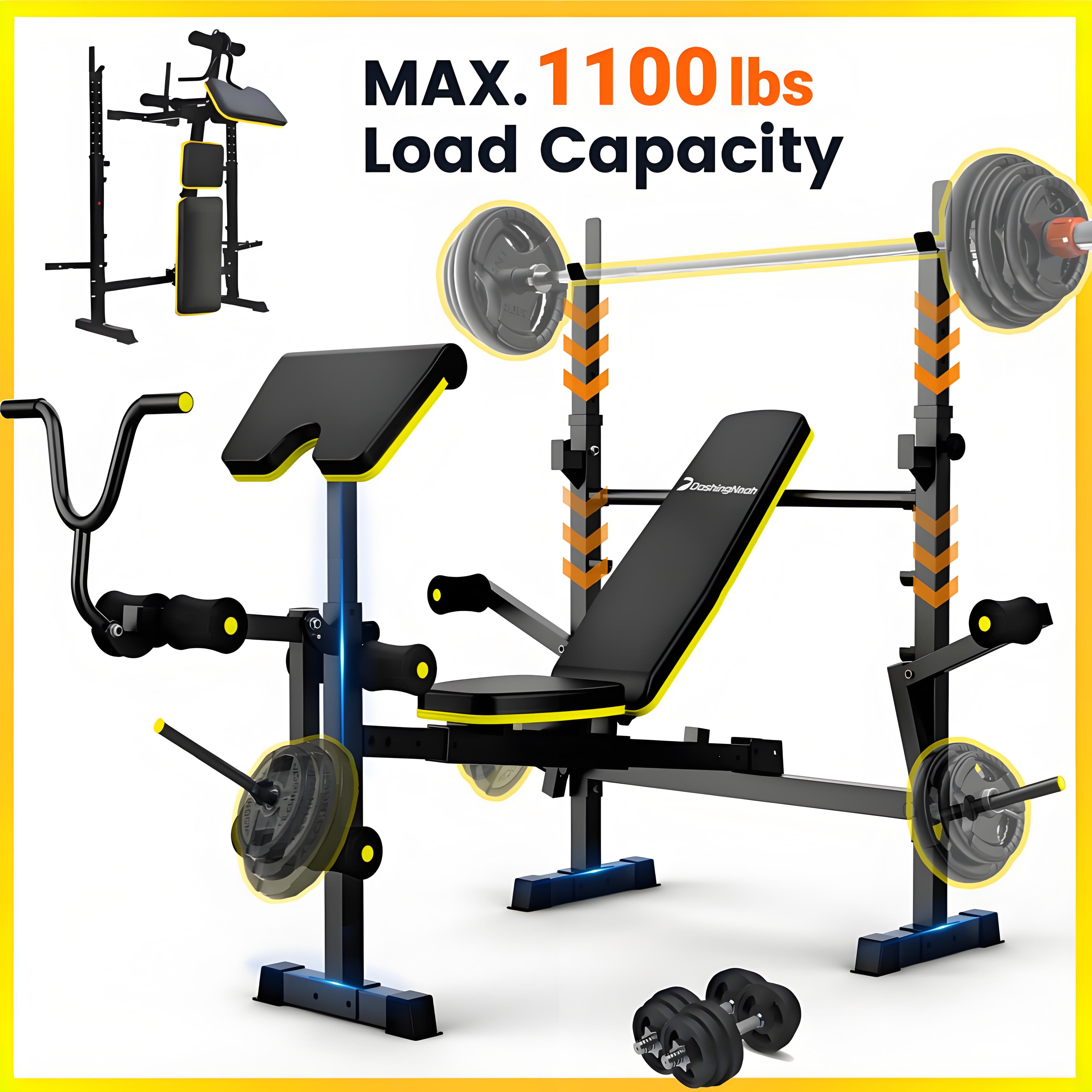 Weight Bench Set,Blacksmith Foldable 1100lbs 6-In-1 Workout Bench Press ...