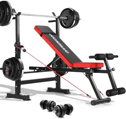 Weight Bench Set with Squat Rack, OPPSDECOR 6 in 1 600lbs Bench Press Set With Removable Leg ...