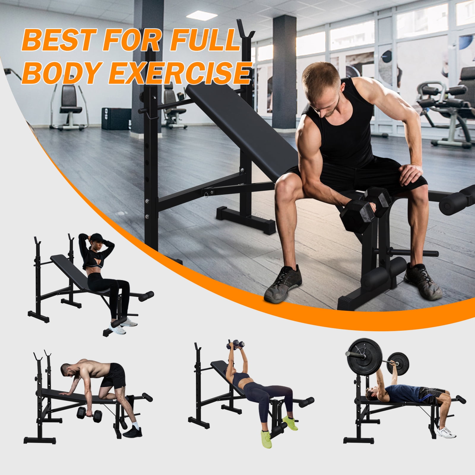 Weight Bench Set with Squat Rack, Adjustable Bench for Full-Body Home ...