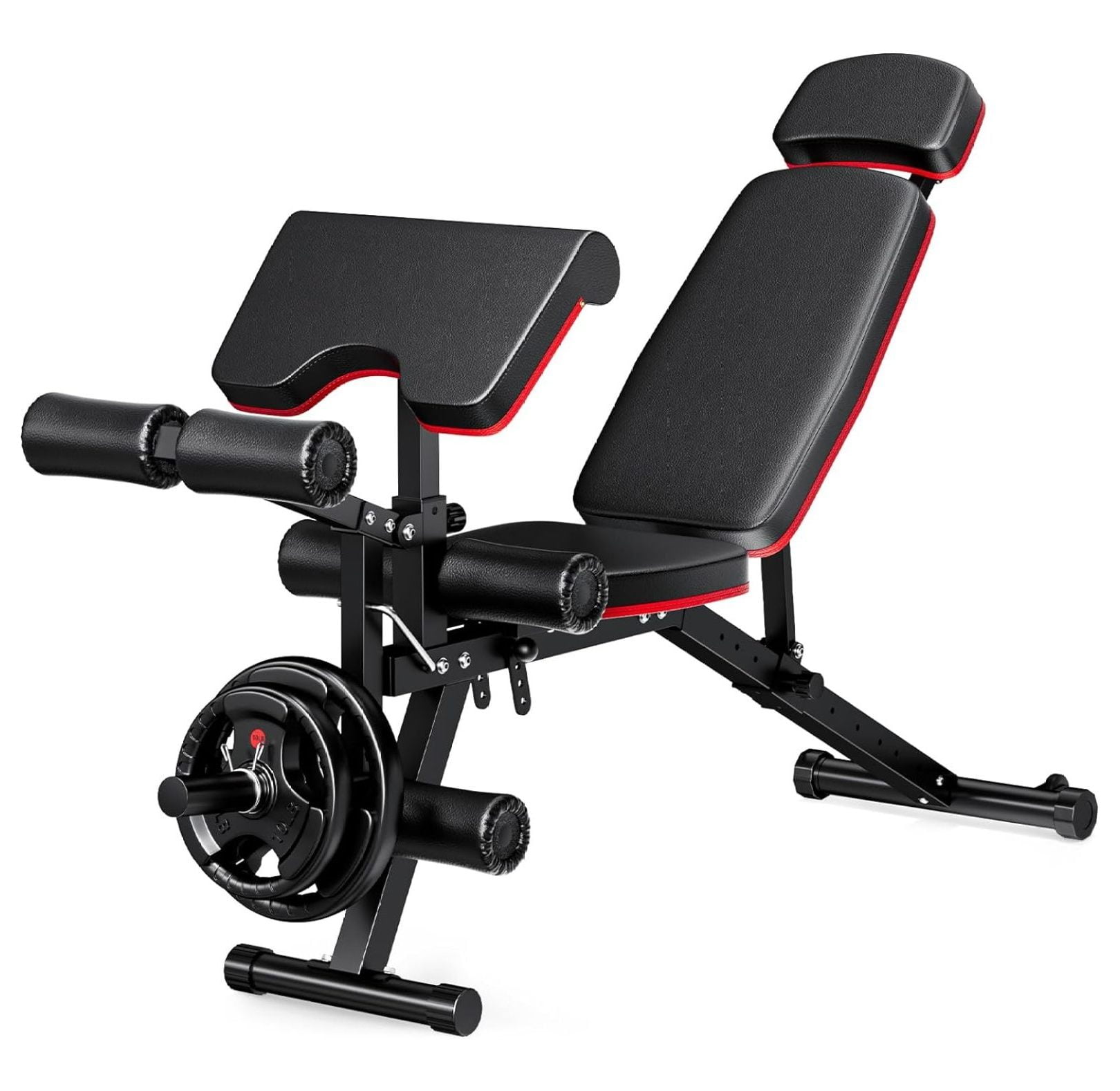 Weight Bench, Workout Bench for Home Gym with Extended Headrest, Leg Extension and Preacher Pad ...