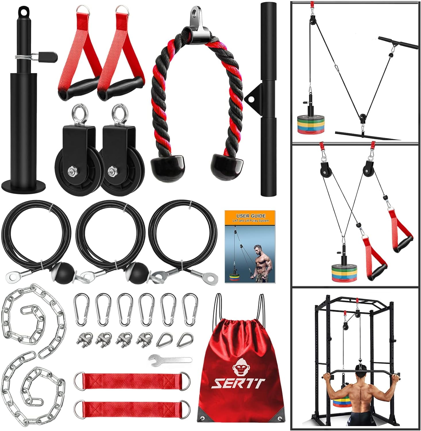 Weight Cable Pulley System Gym, Upgraded Cable Pulley Attachments for ...