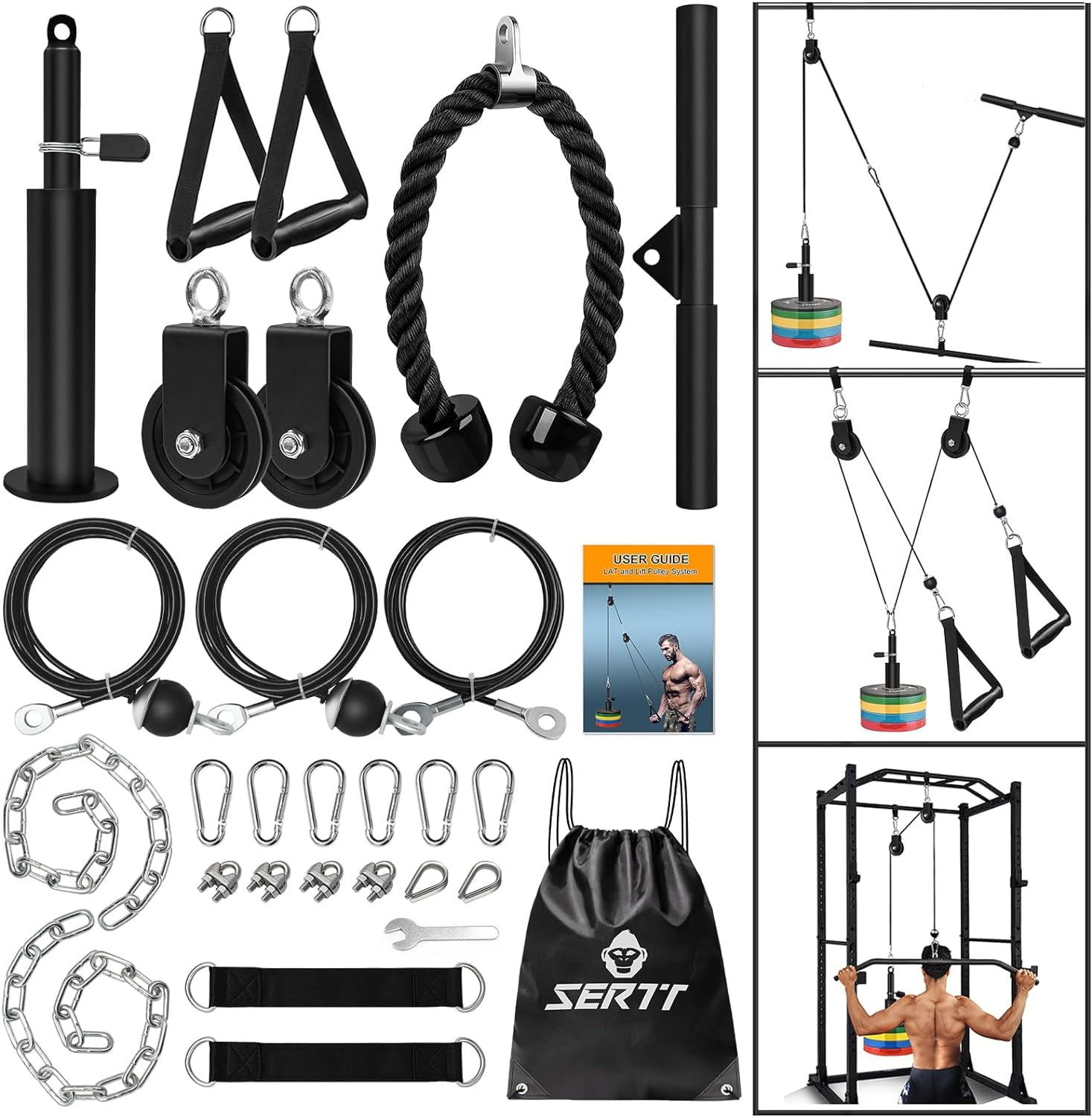 Weight Cable Pulley System Gym, Upgraded Cable Pulley Attachments for ...