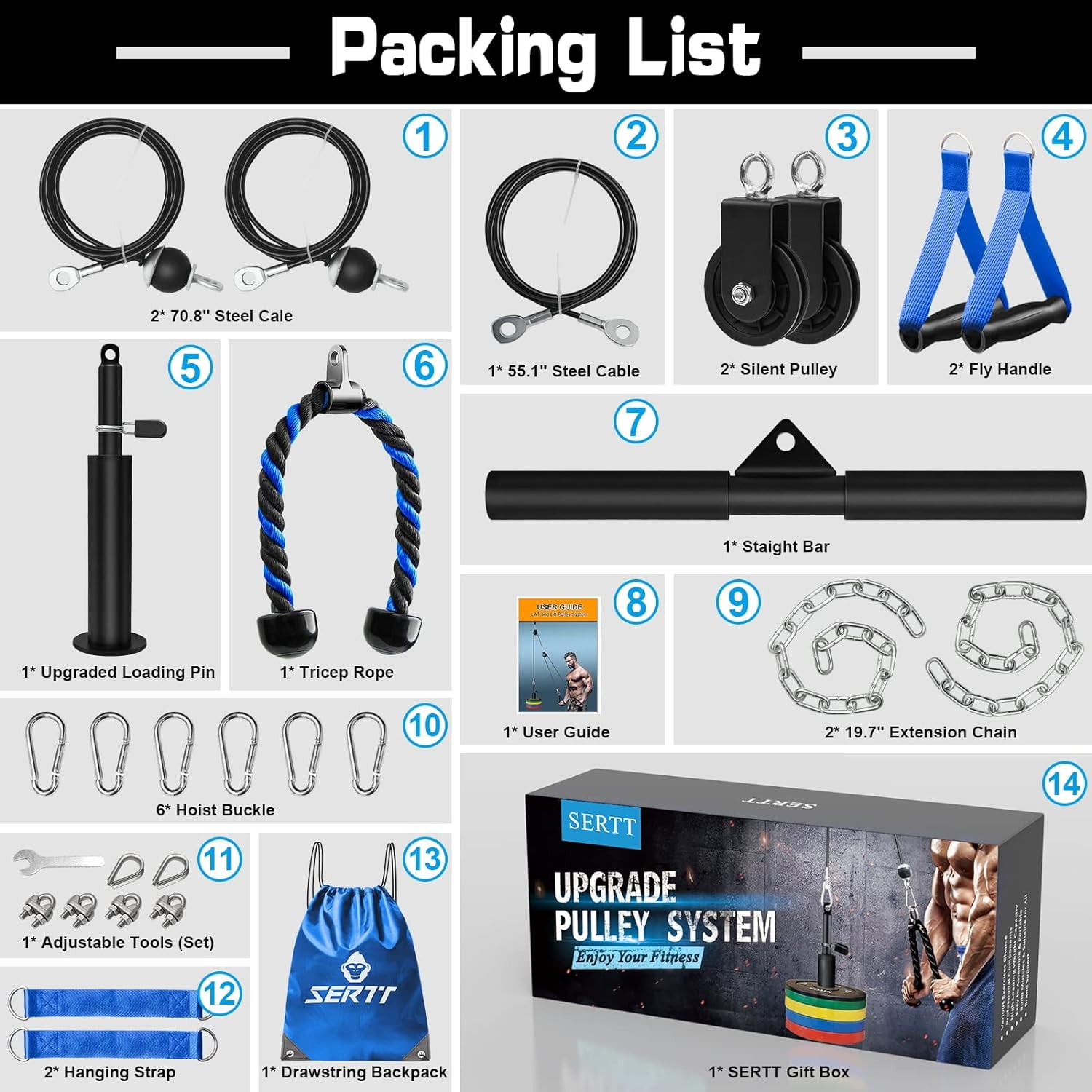 Weight Cable Pulley System Gym, Upgraded Cable Pulley Attachments for ...