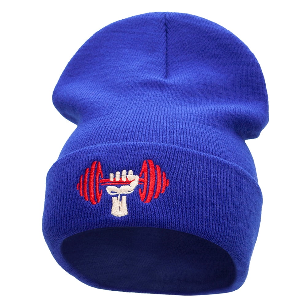 Weight Lifting Embroidered 12 Inch Long Knitted Beanie - Royal OSFM ...