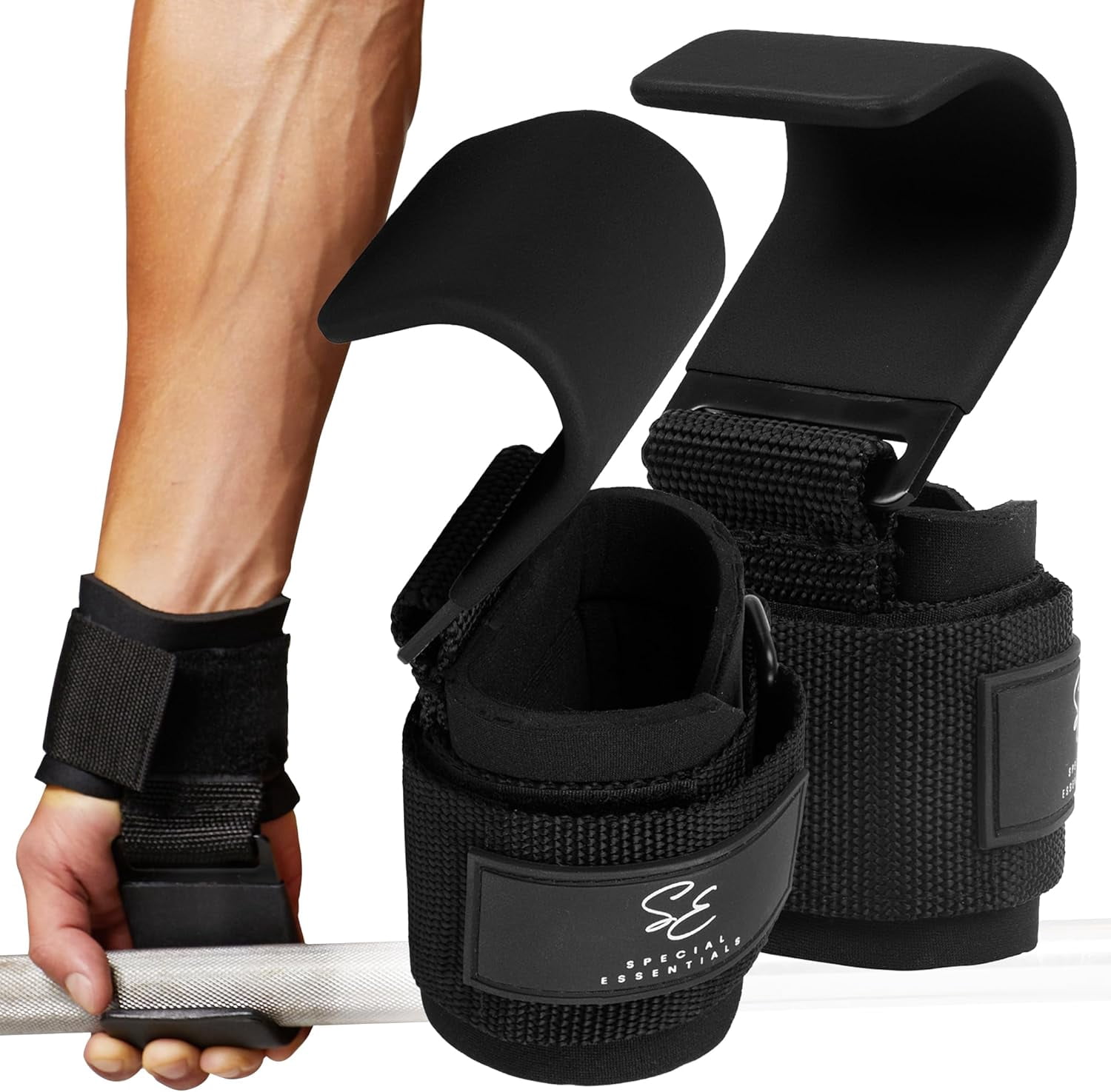 Weight Lifting Hooks - 1 Pair of Steel Hooks with Padded Wrist Straps ...