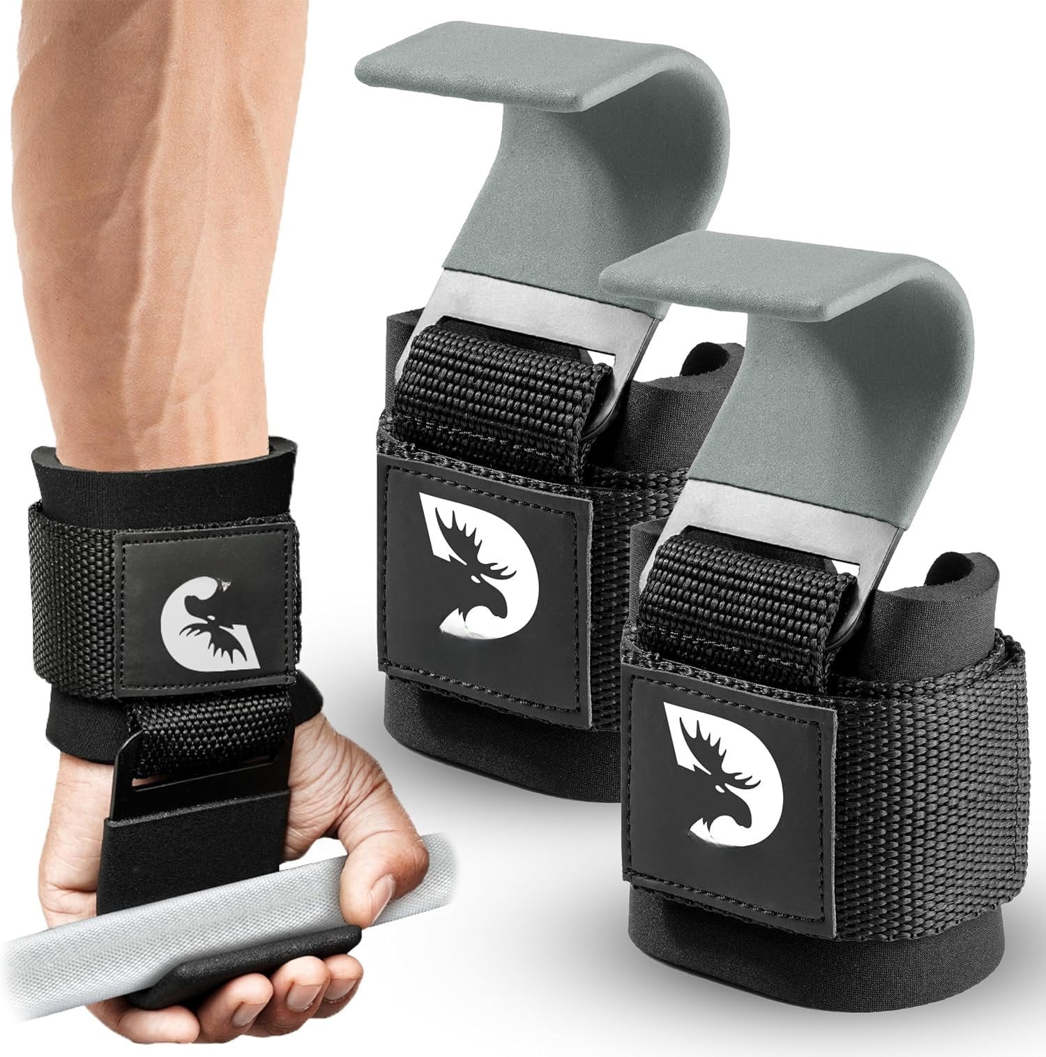 Weight Lifting Hooks (Pair) for Deadlifts, Pull Ups, Rows & Shrugs ...