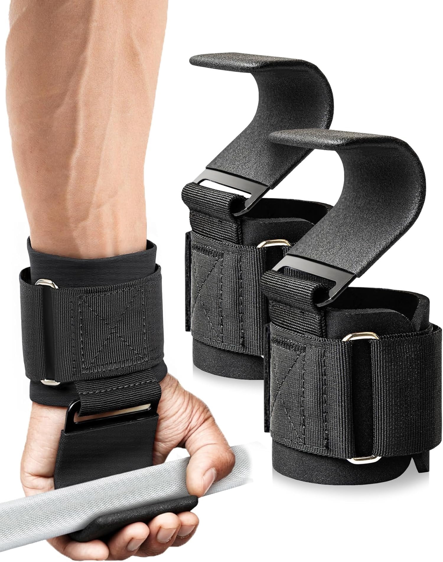 Weight Lifting Hooks (Pair), Lifting Wrist Straps For Deadlifts, Pull ...