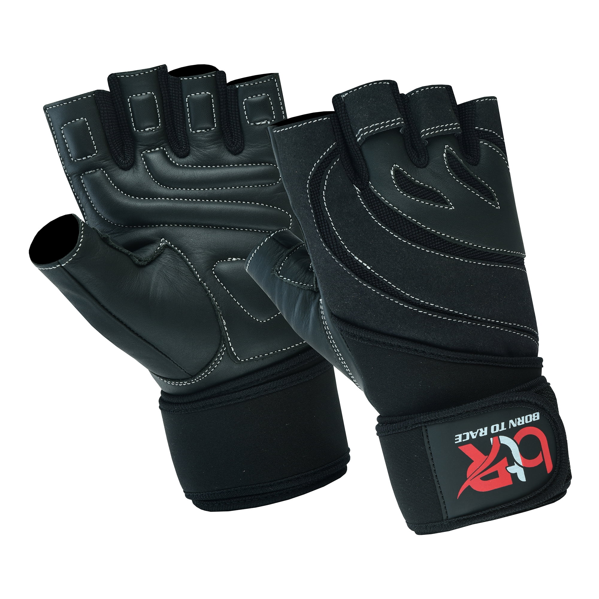 Weight Lifting Leather Padded Gloves Fingerless Body Building Long ...