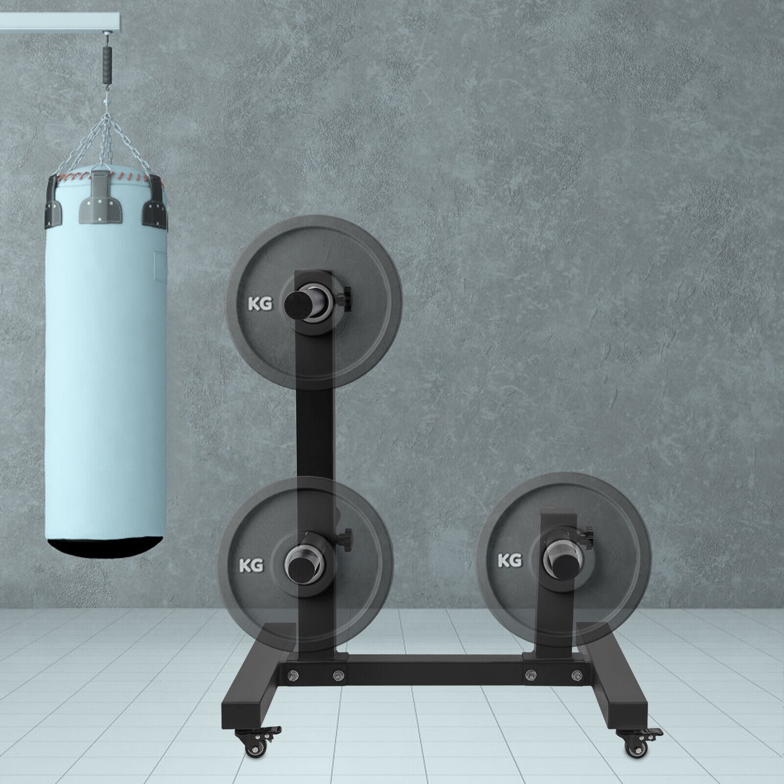 Weight Plate Storage with Universial Wheels, Black Weight Plate Rack ...