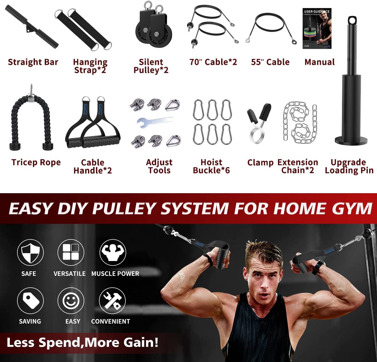Weight Pulley System, Upgraded Cable Pulley System Gym with Adjustable ...