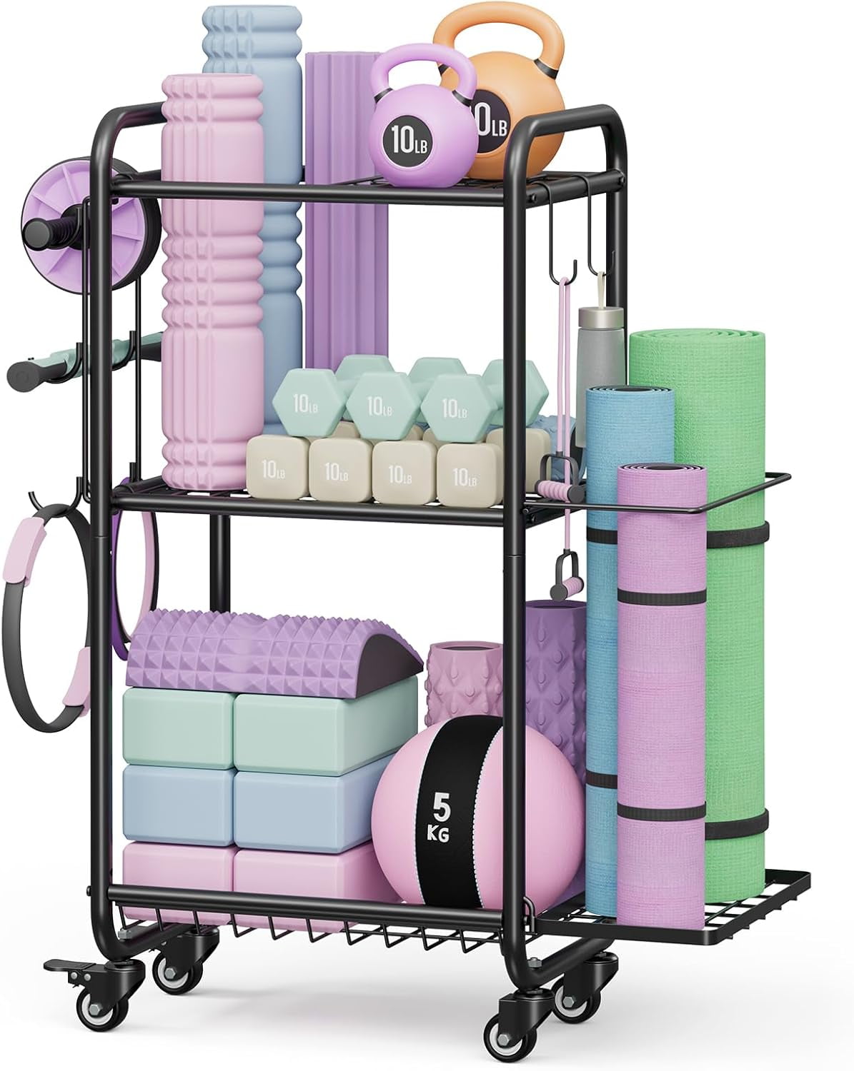 Weight Rack for Home Gym, All in One Yoga Mat Storage Rack, Workout ...