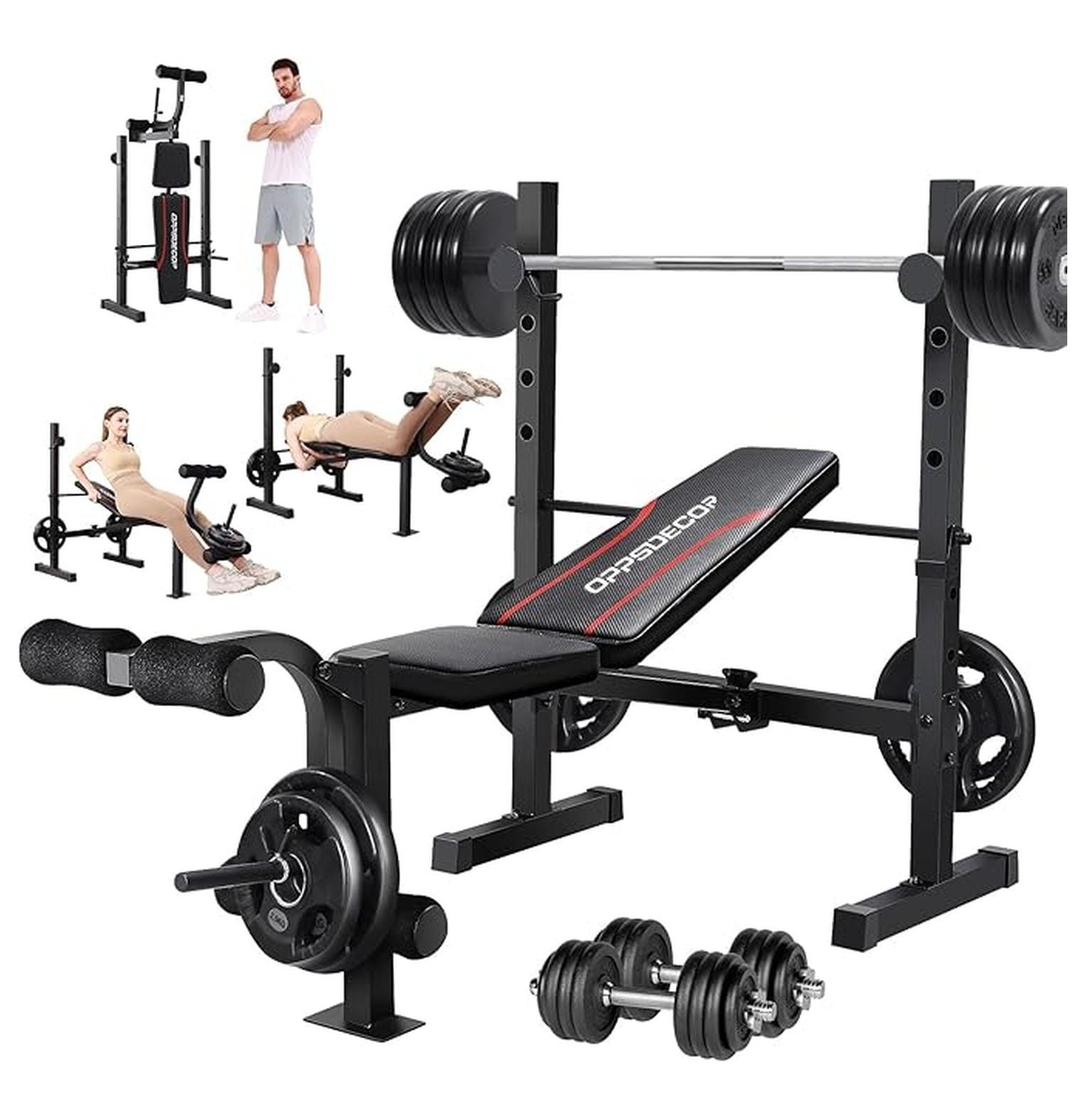 Weight Set, Multi-Function Adjustable Press with Squat Rack Leg ...